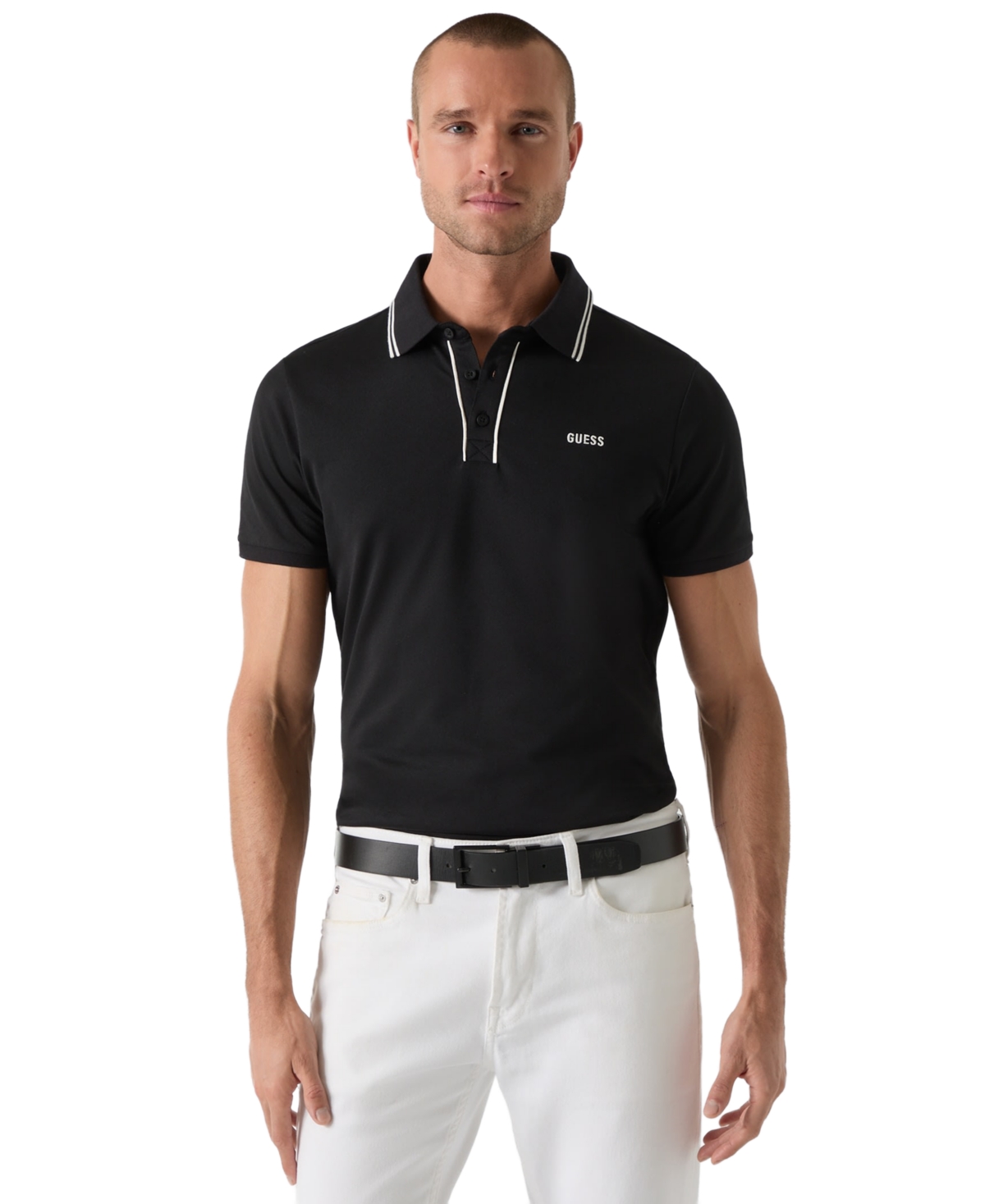 Click here for Guess Mens Paul Pique Polo Top - Jet Black prices