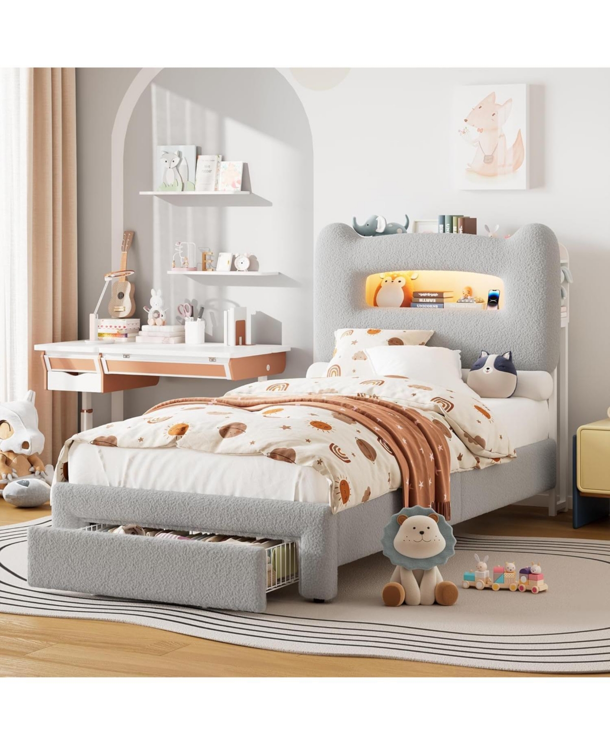 Click here for gaomon Led Bed Frame with 2-Tier Storage Headboard... prices