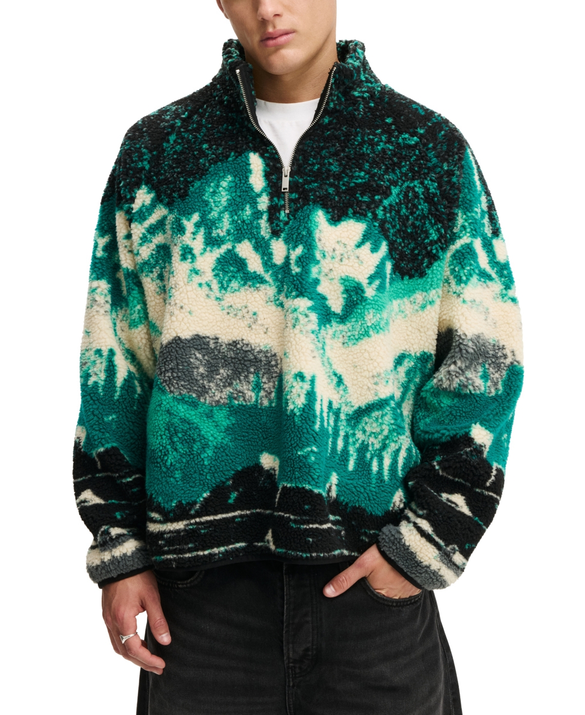 Click here for Cotton On Mens Teddy Quarter-Zip Sweater - Green prices