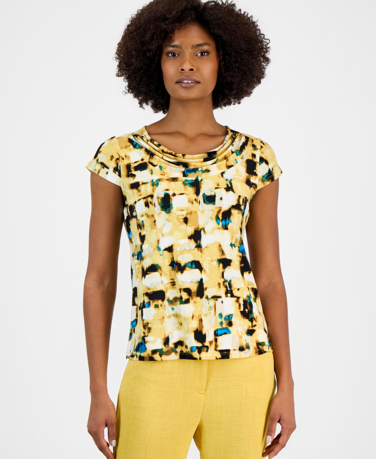 Click here for Kasper Womens Printed Short-Sleeve Cowlneck Top -... prices