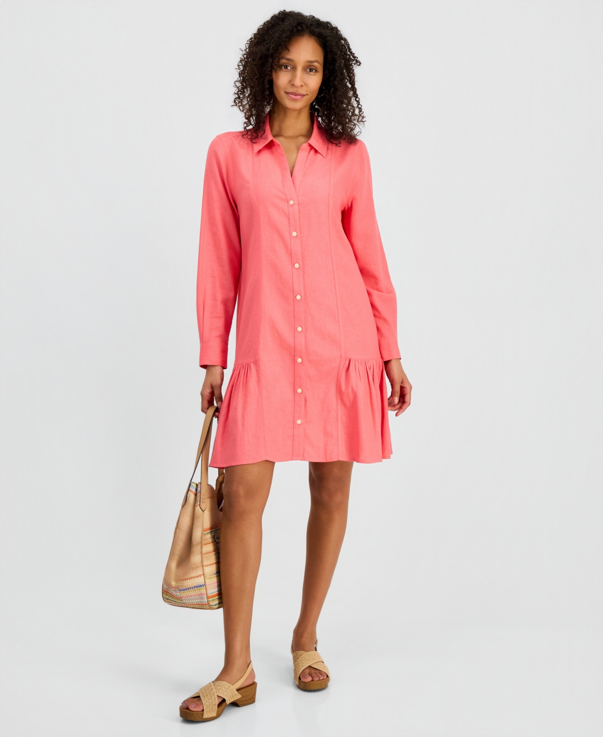 Click here for Style & Co Womens Linen Blend Peplum Shirtdress  M... prices