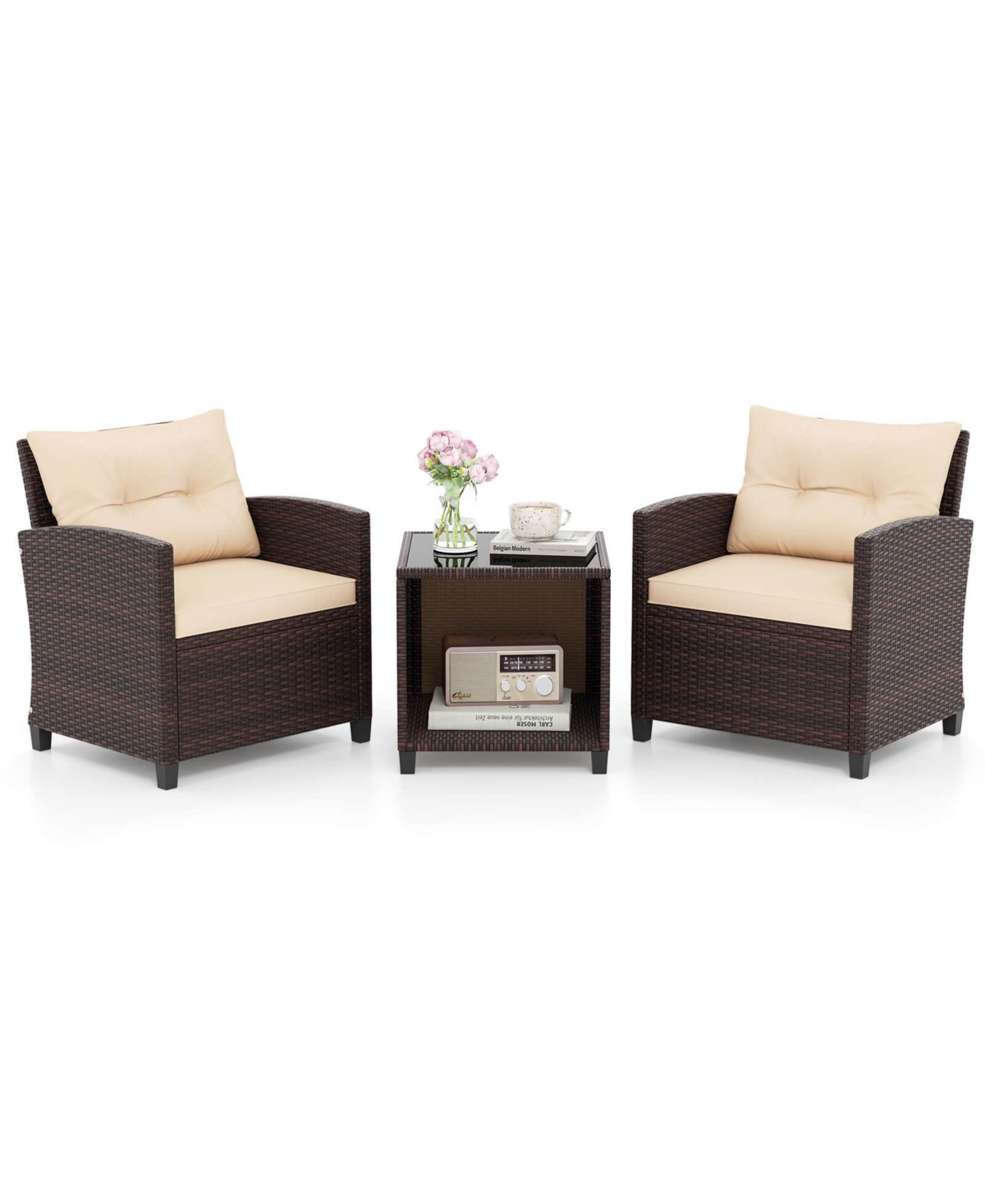 Click here for 3 Pcs Patio Sofa Set with Cushions & Tempered Glas... prices