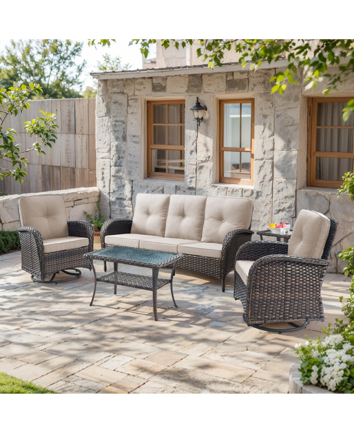 Click here for Gymojoy 5-Piece Brown Pe Wicker Patio Conversation... prices