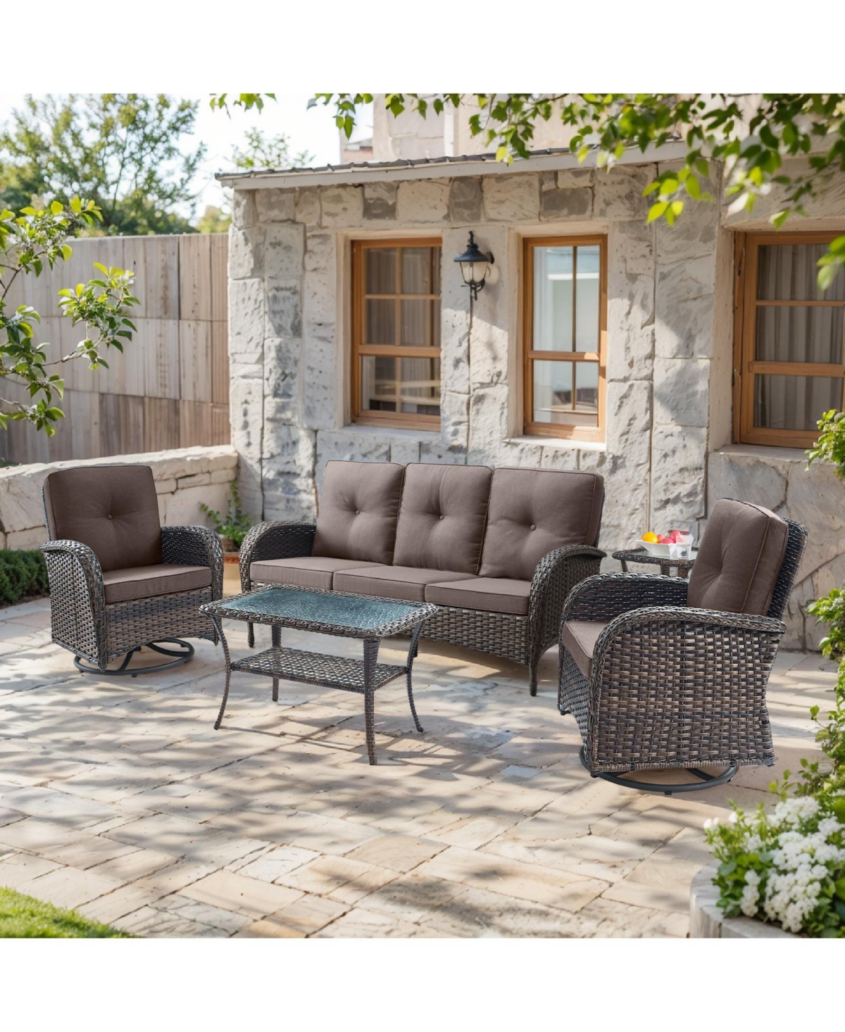 Click here for Gymojoy 5-Piece Brown Pe Wicker Patio Conversation... prices