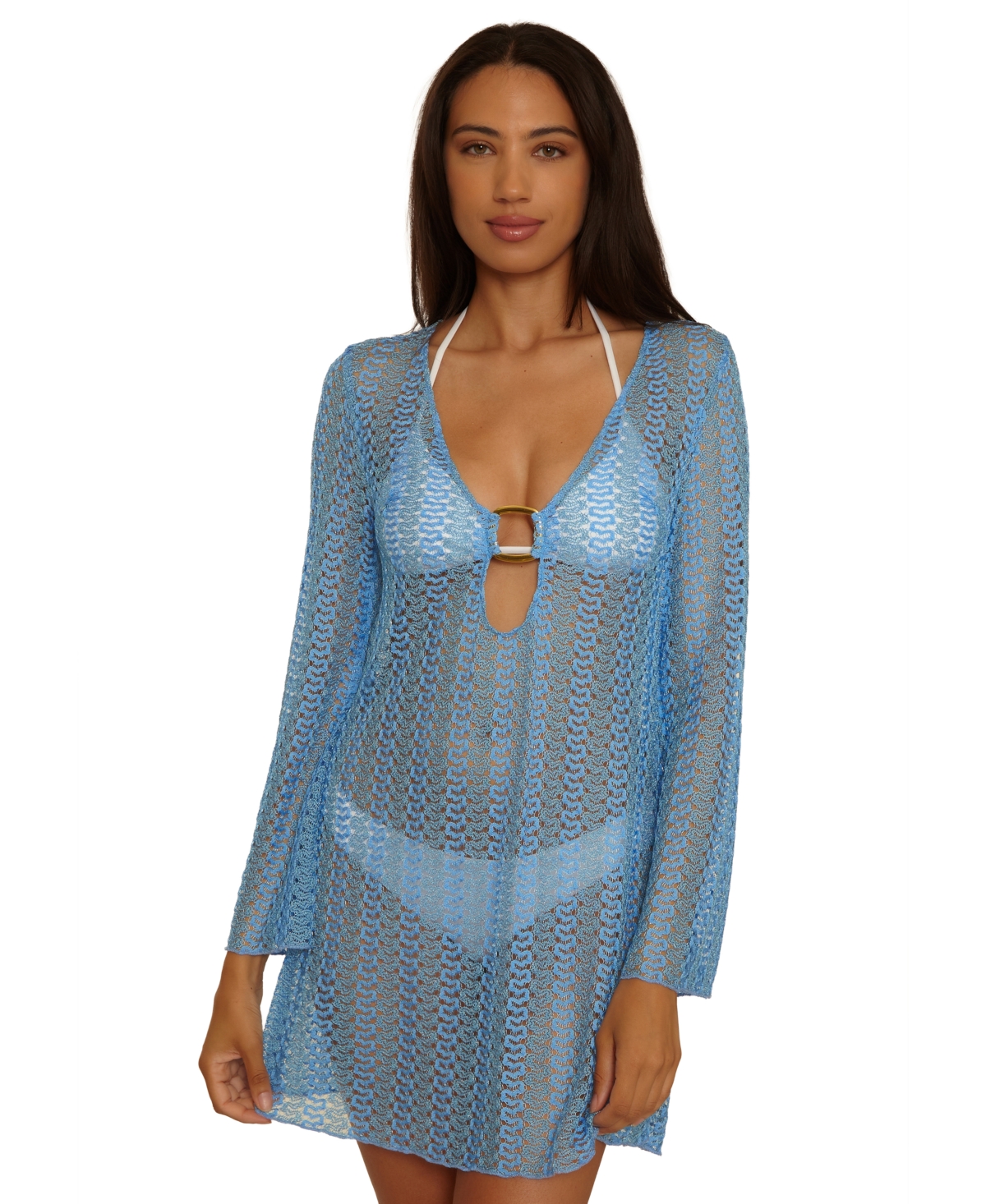 Click here for Becca Womens Crocheted Cover-Up Dress - Sky Blue prices