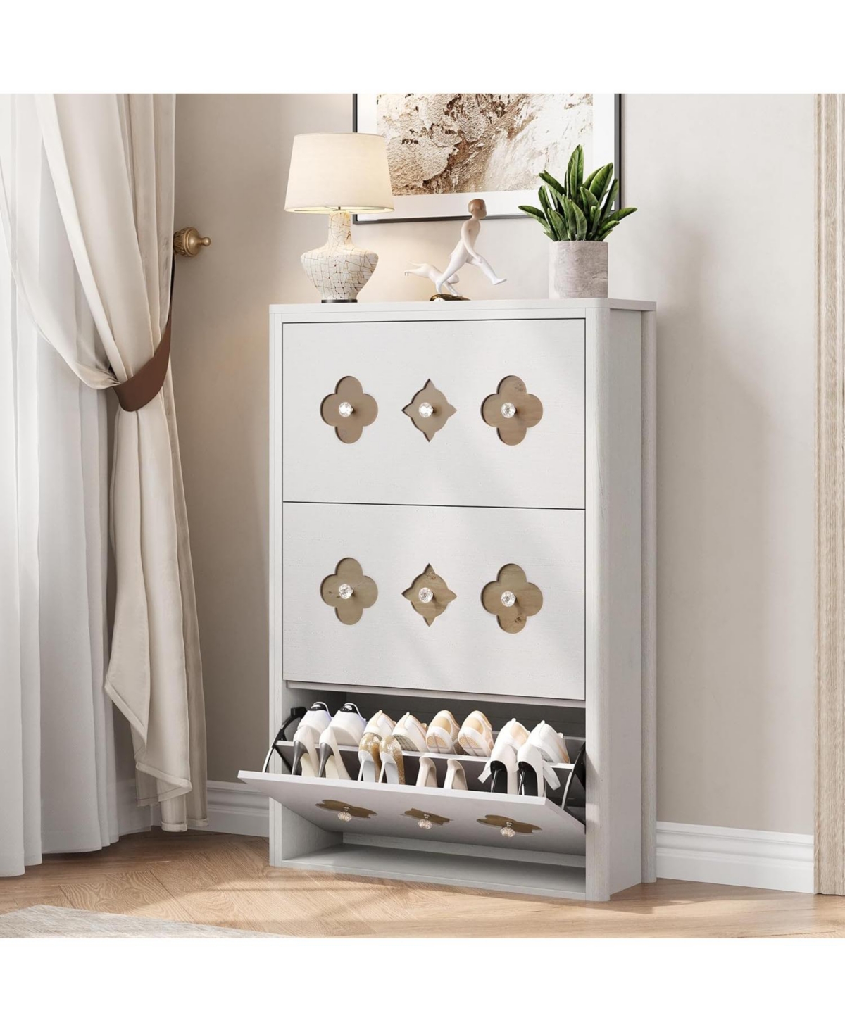 Click here for gaomon Shoe Cabinet with 3 Carved Flip Drawers  Cr... prices