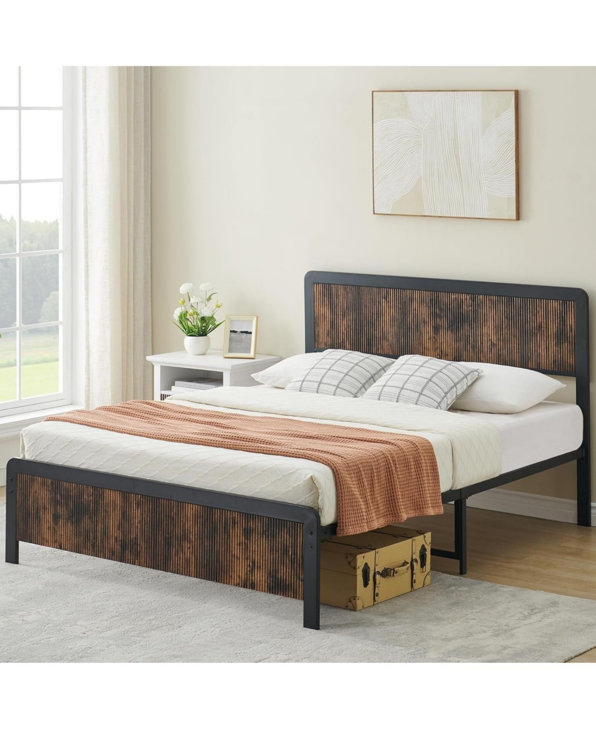 Click here for gaomon Bed Frame Curved Wood Headboard Rounded Cor... prices
