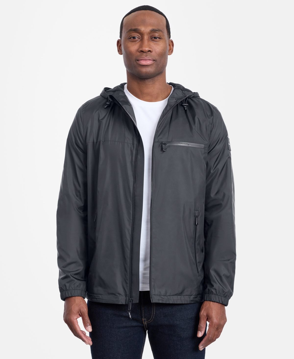 Click here for Calvin Klein Mens Logo Hooded Windbreaker - Iron prices