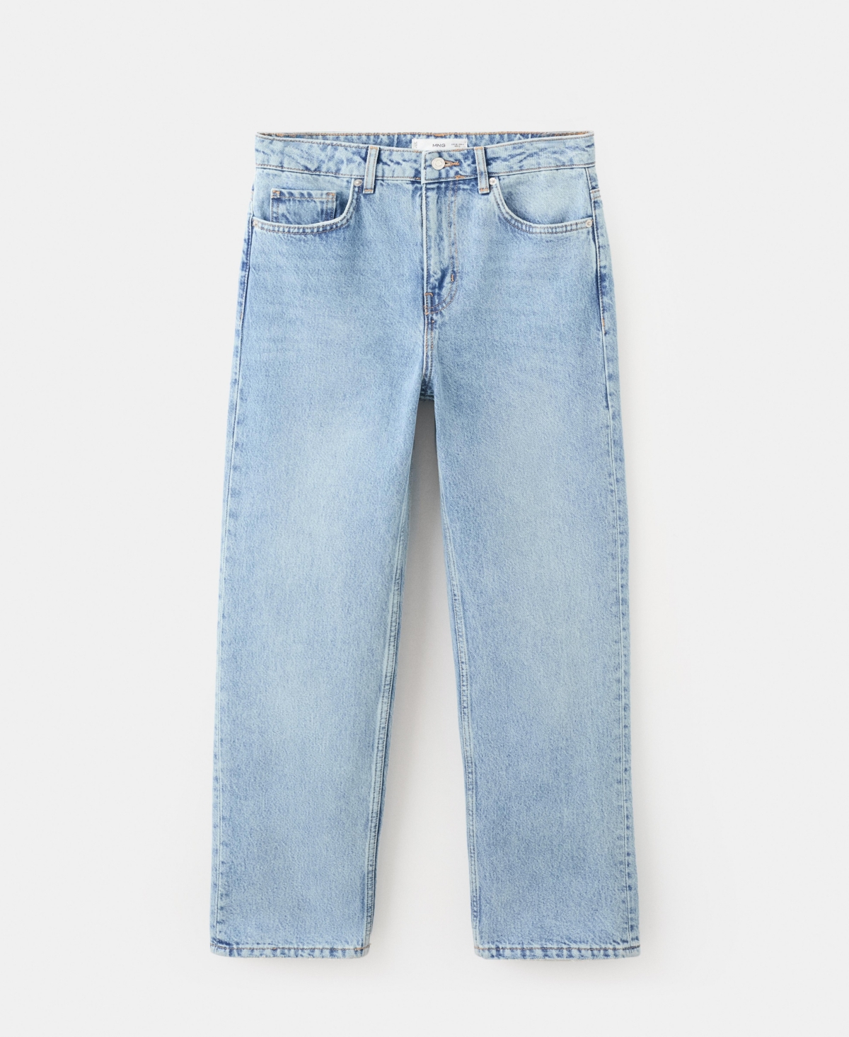 Click here for Mango Womens Mid-Rise Straight Jeans - Medium Blue prices