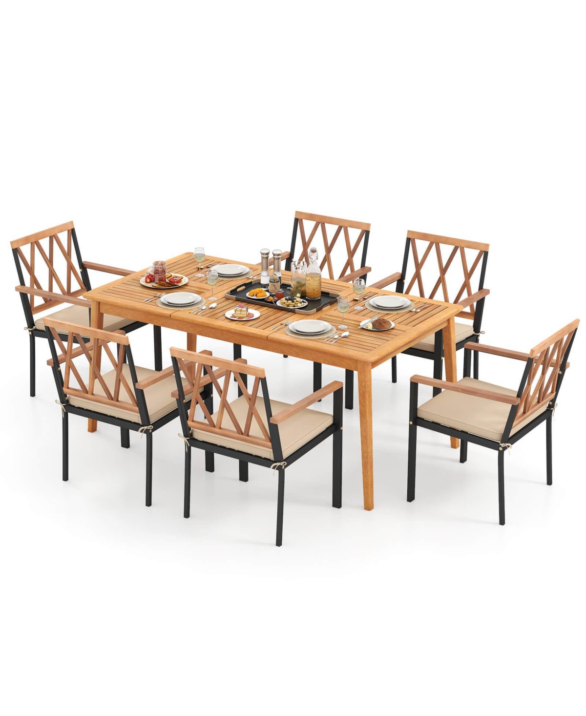 Click here for Gymax Set Of 7 Patio Acacia Wood Dining Set w/ Sof... prices