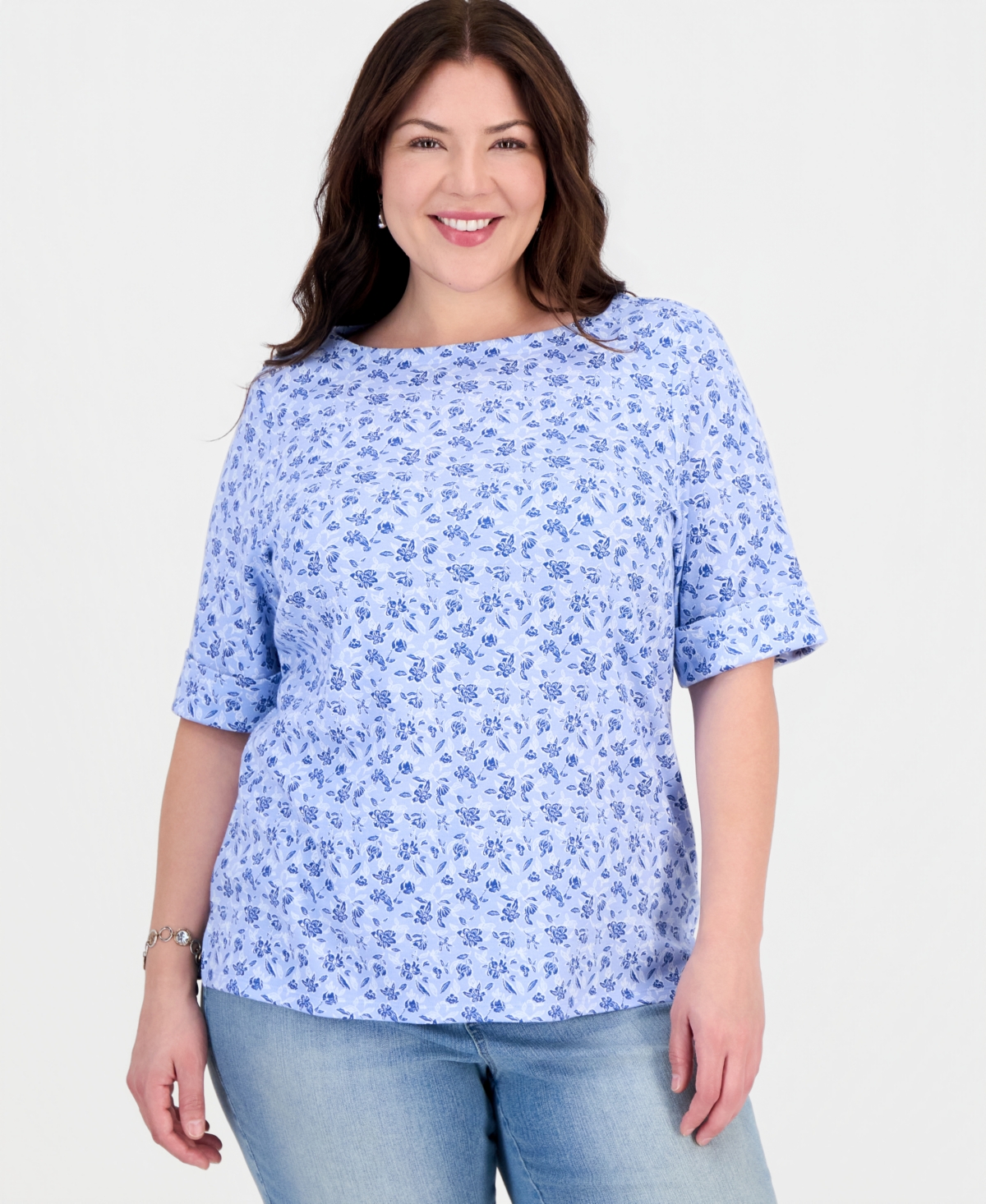 Click here for Style & Co Plus Size Boat-Neck Elbow Sleeve Cotton... prices