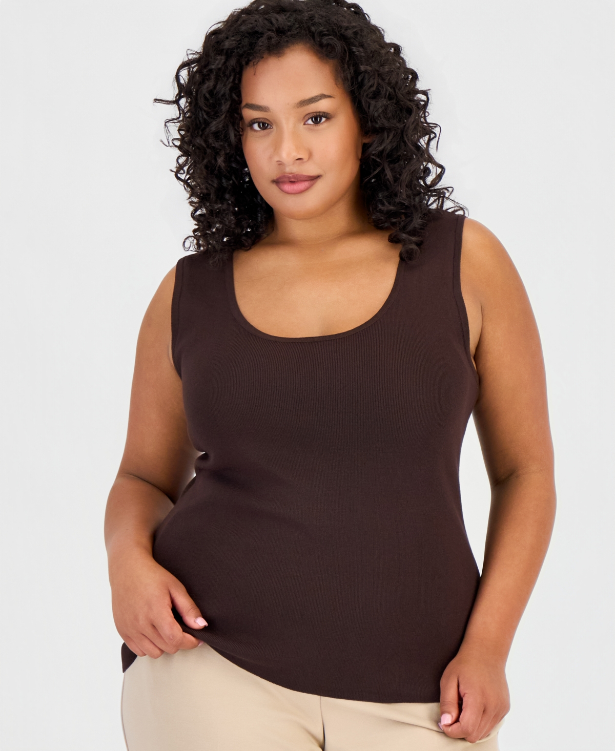 Click here for Tahari Asl U-Neck Sleeveless Sweater - Espresso prices