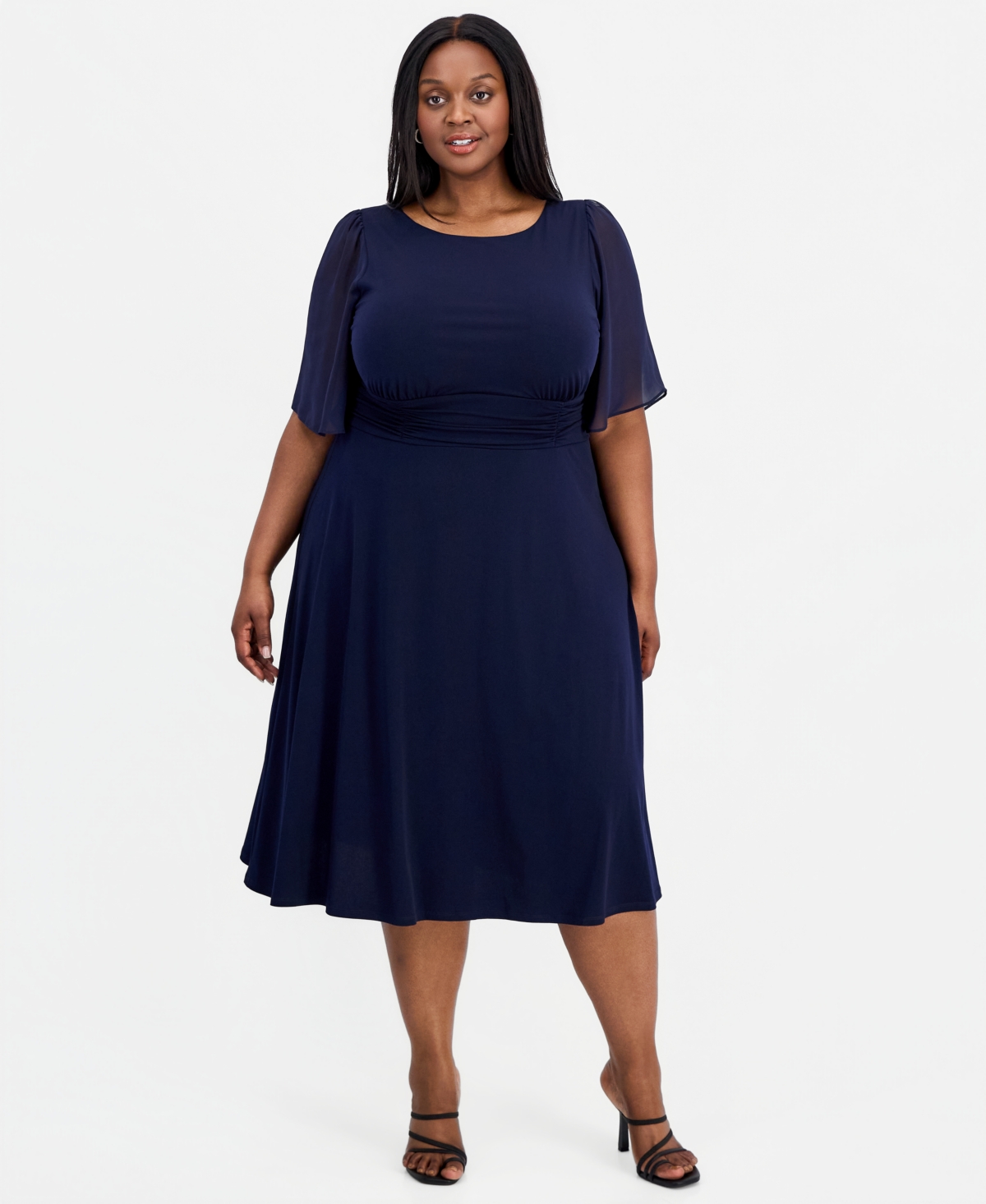 Click here for Connected Plus Size Round-Neck Chiffon-Sleeve Dres... prices