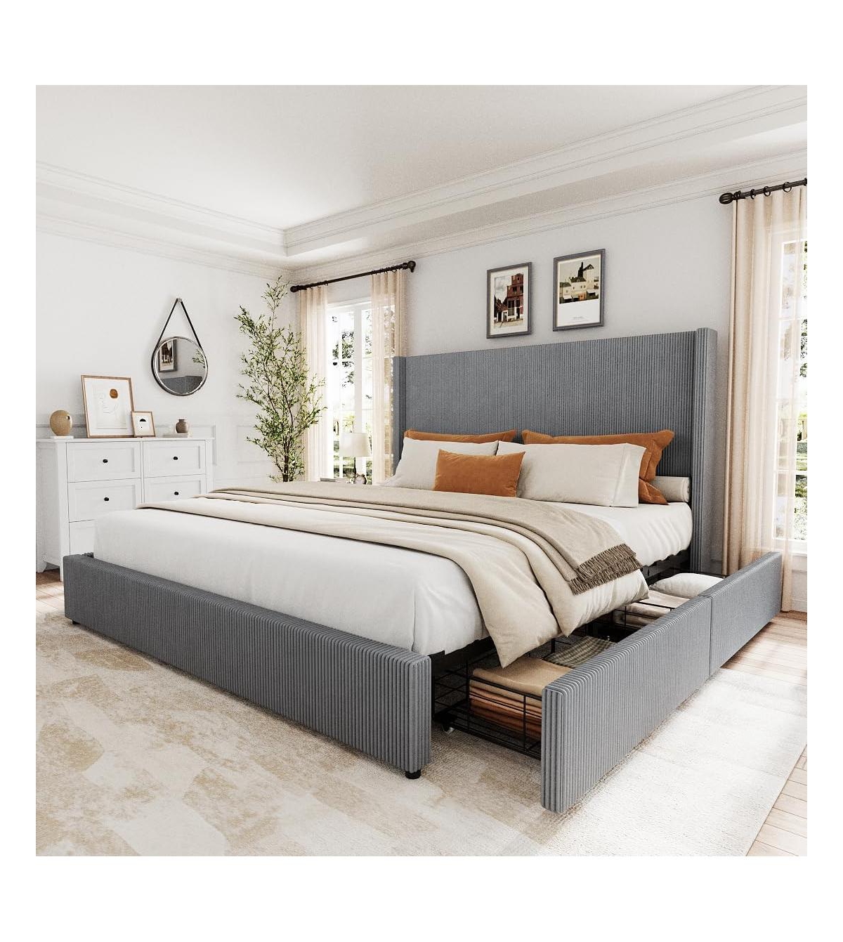 Click here for gaomon King Upholstered Platform Bed Storage Drawe... prices