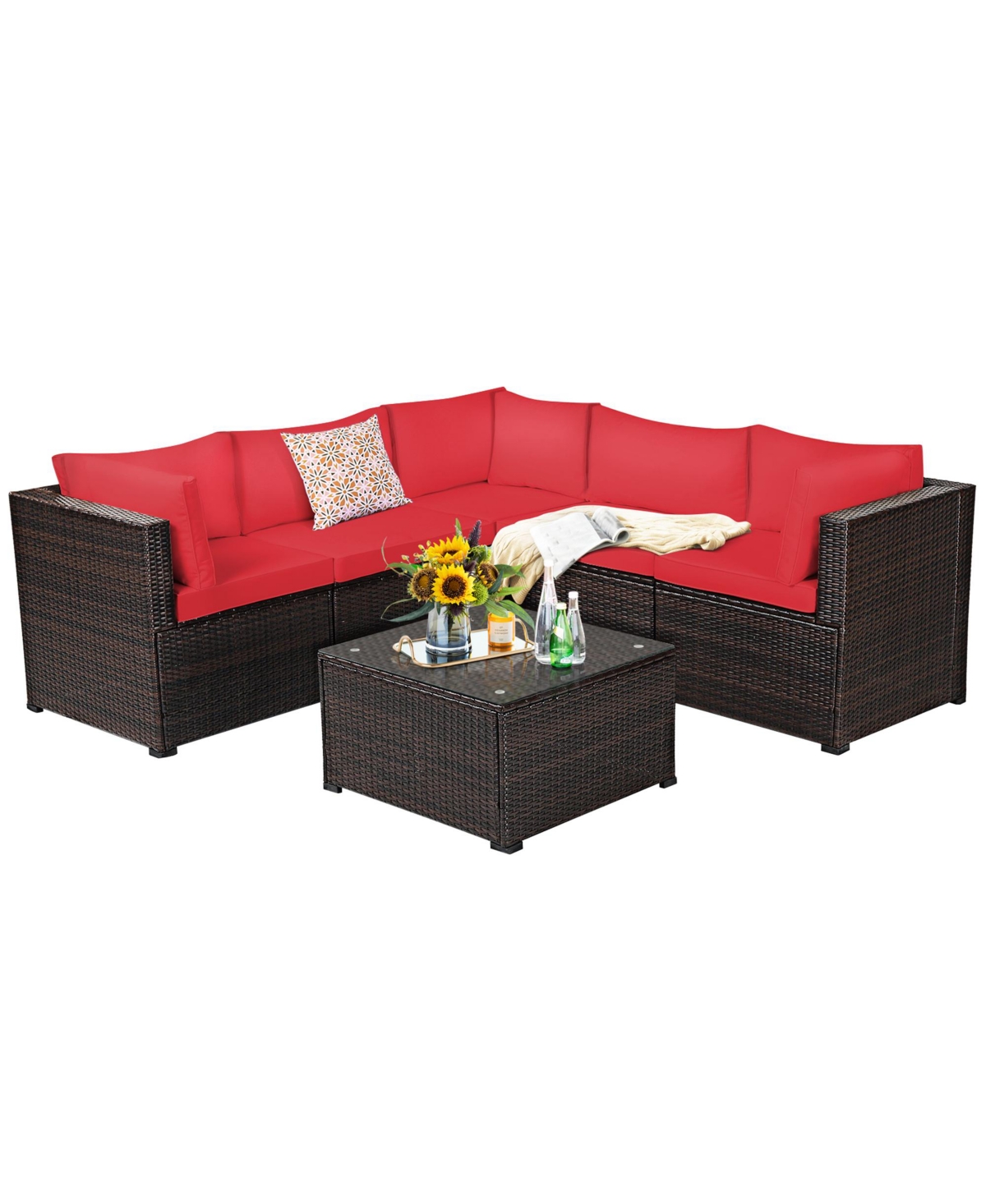 Click here for Gymax 6PCS Rattan Patio Sectional Sofa Conversatio... prices