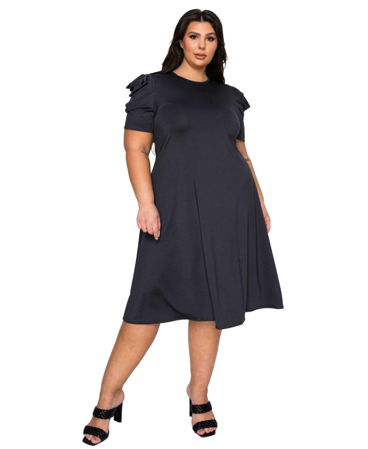 Click here for L I V D Plus Size Aleyna Flare Dress - Charcoal prices
