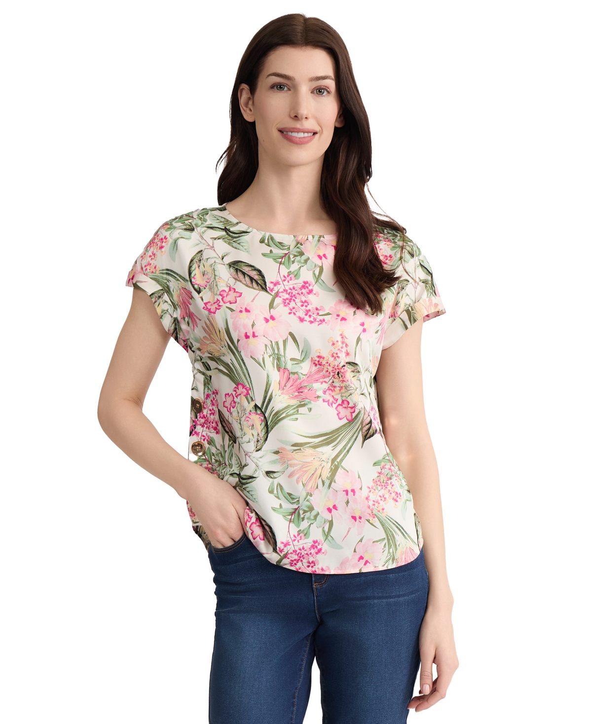 Click here for Jones New York Petite Button-Detail Boat Neck Blou... prices