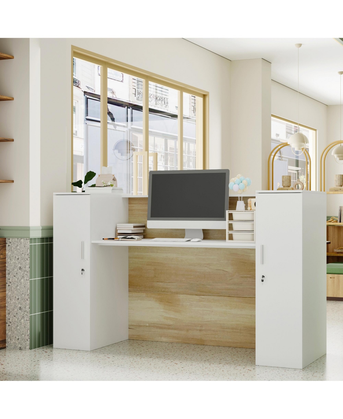 Click here for Homsee Writing Desk with Spacious Tabletop and 6-E... prices