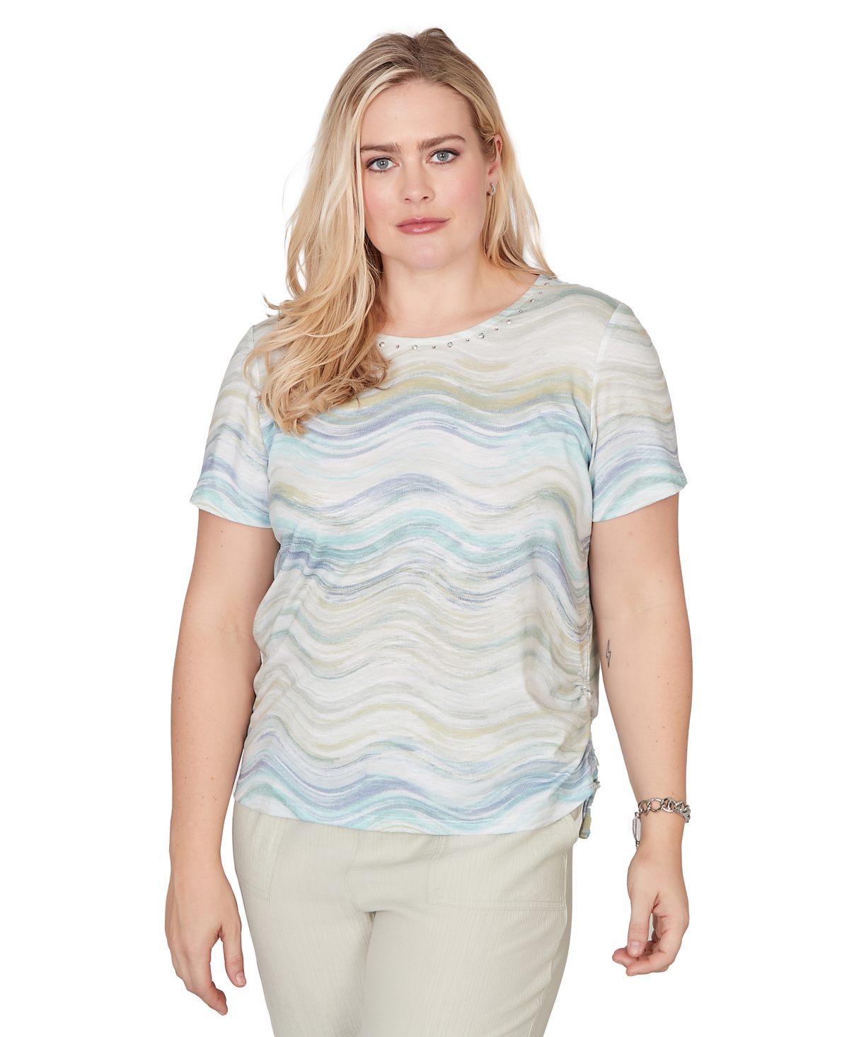 Click here for Alfred Dunner Petite Wavy Biadere Side-Tie Crew Ne... prices