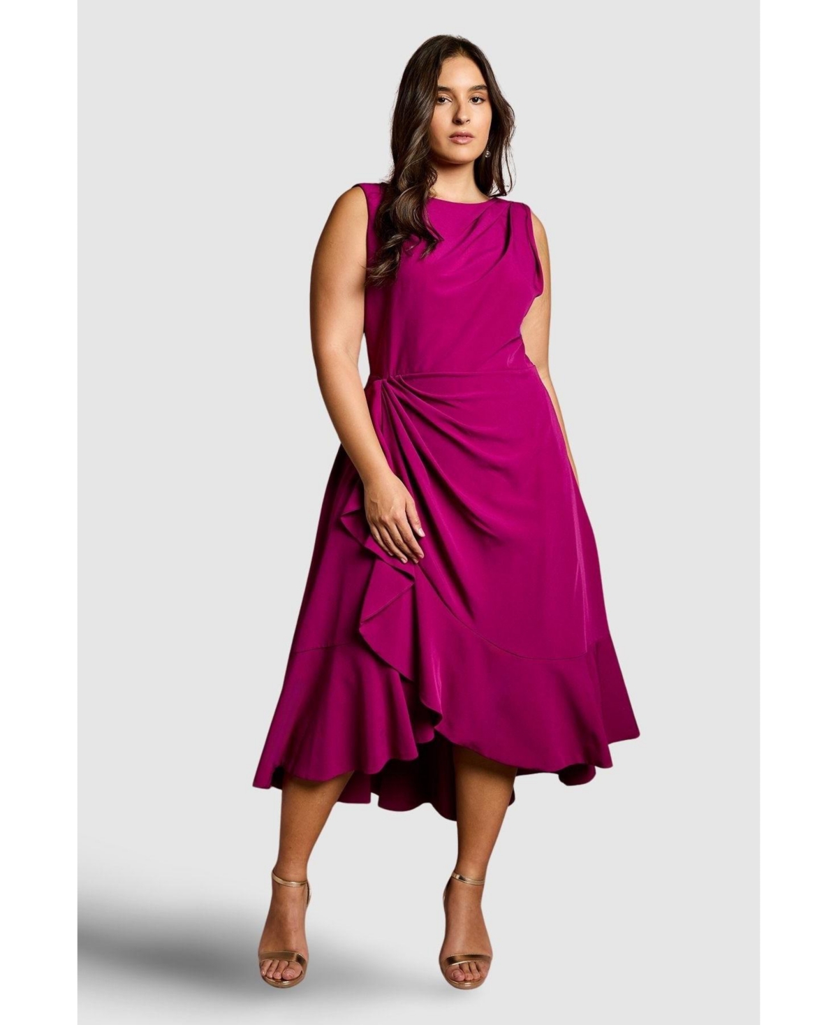 Click here for Coast Womens Crepe Ruffle Midi Dress - Berry prices