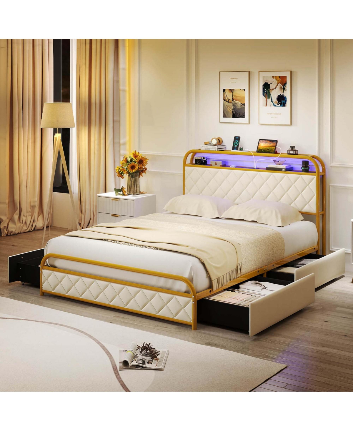 Click here for Full Size Bed Frame with Led Lights & Charging Sta... prices