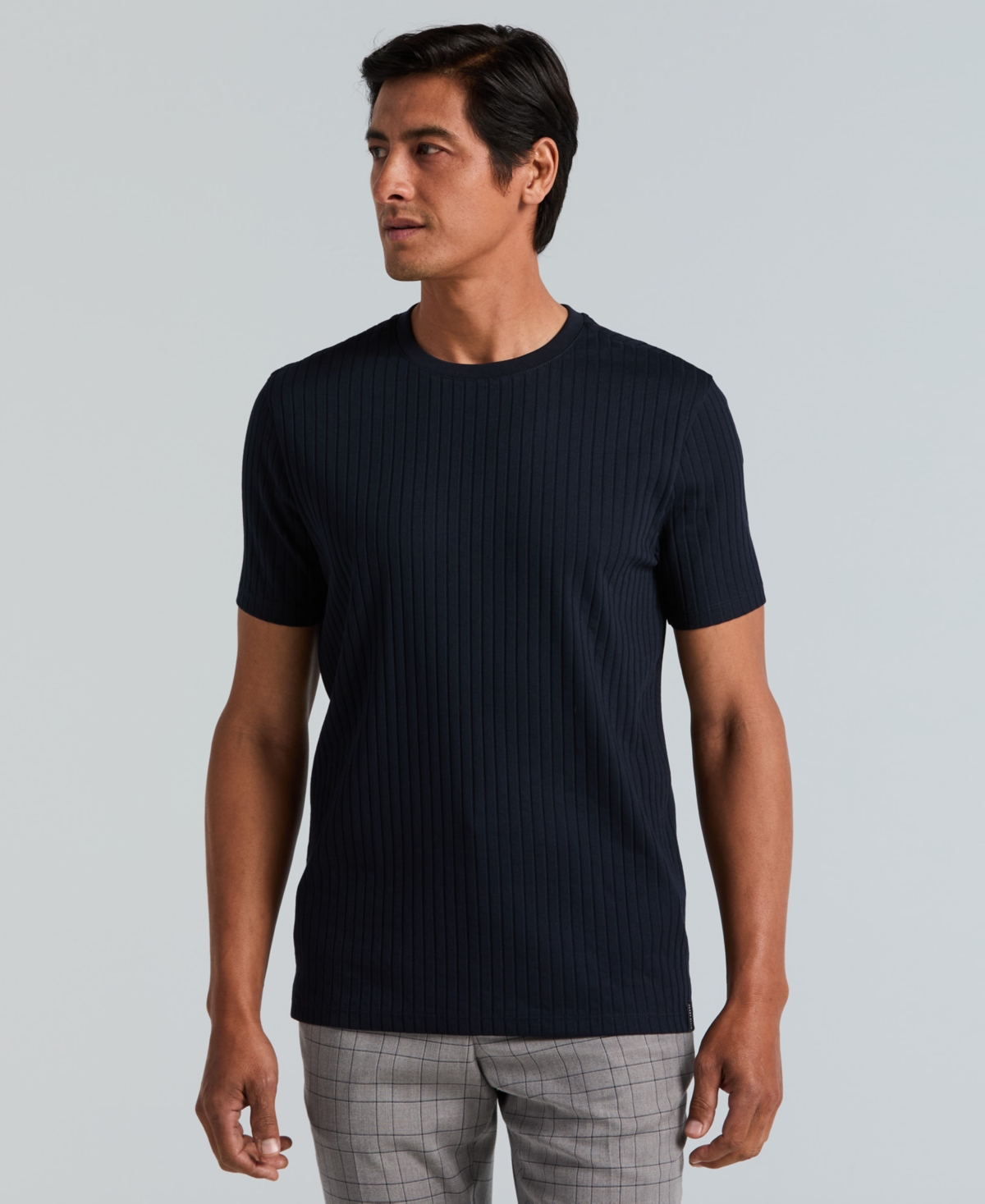 Click here for Perry Ellis Mens Rib Knit Crew Neck T-shirt - Dark... prices