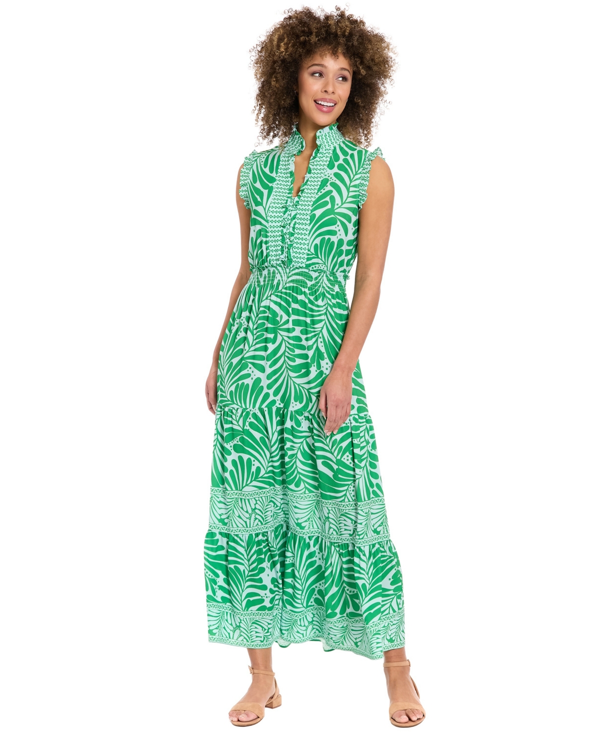 Click here for London Times Womens Collared Smocked Waist Tiered... prices