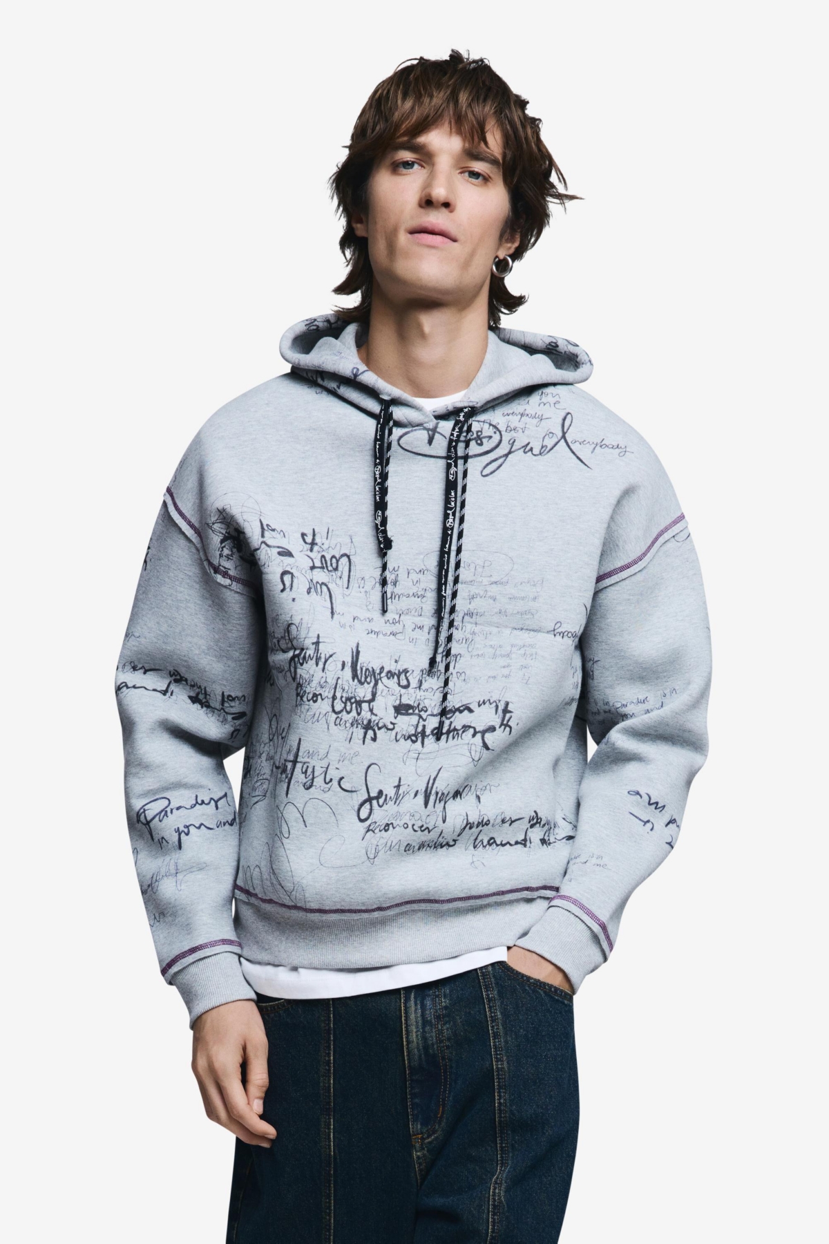 Click here for Desigual Mens Hooded lettering sweatshirt - Gray prices