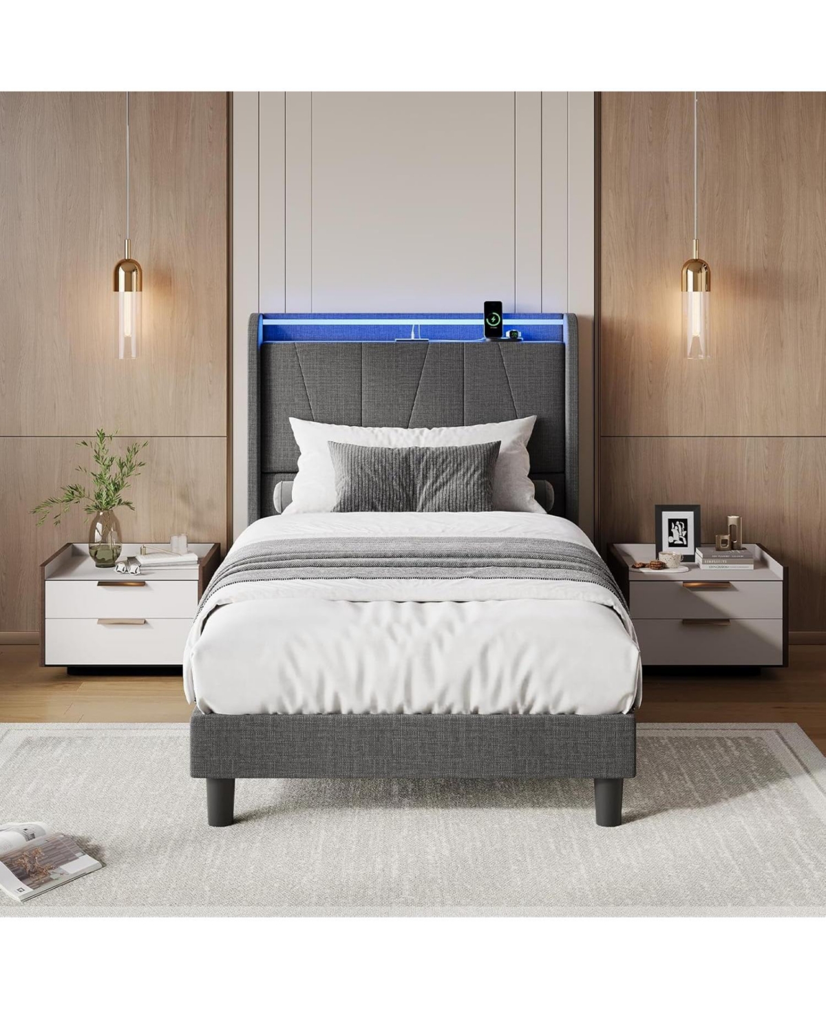 Click here for gaomon Twin Upholstered Bed Frame Storage Easy Ass... prices