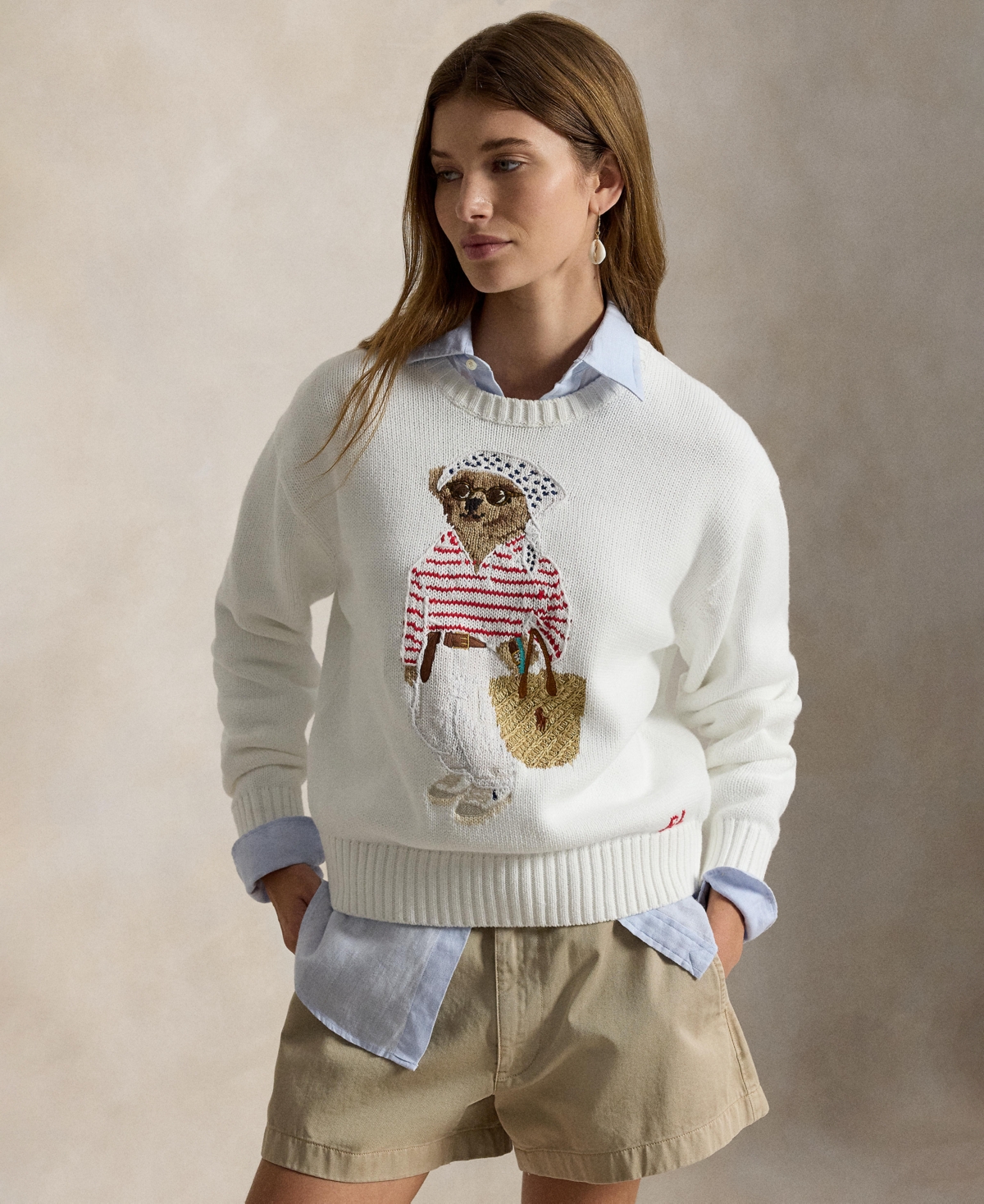 Click here for Polo Ralph Lauren Womens Bear Embroidered Crew Nec... prices