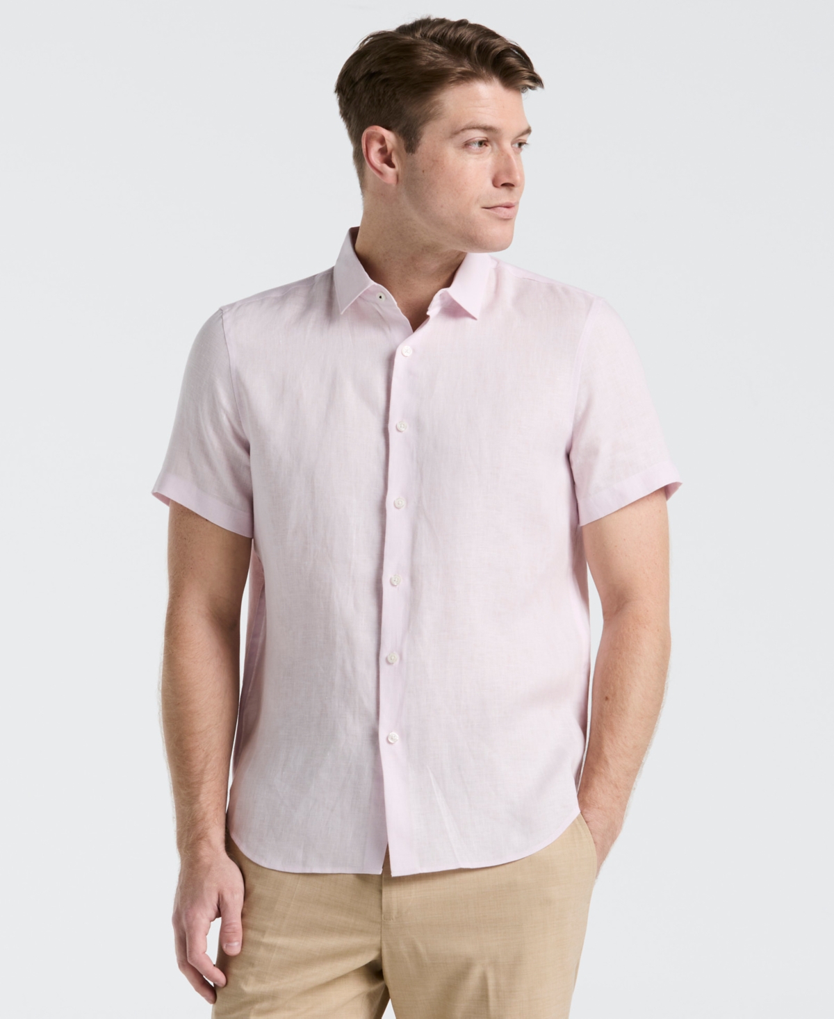 Click here for Perry Ellis Mens Solid Linen Shirt - Orchid Ice prices