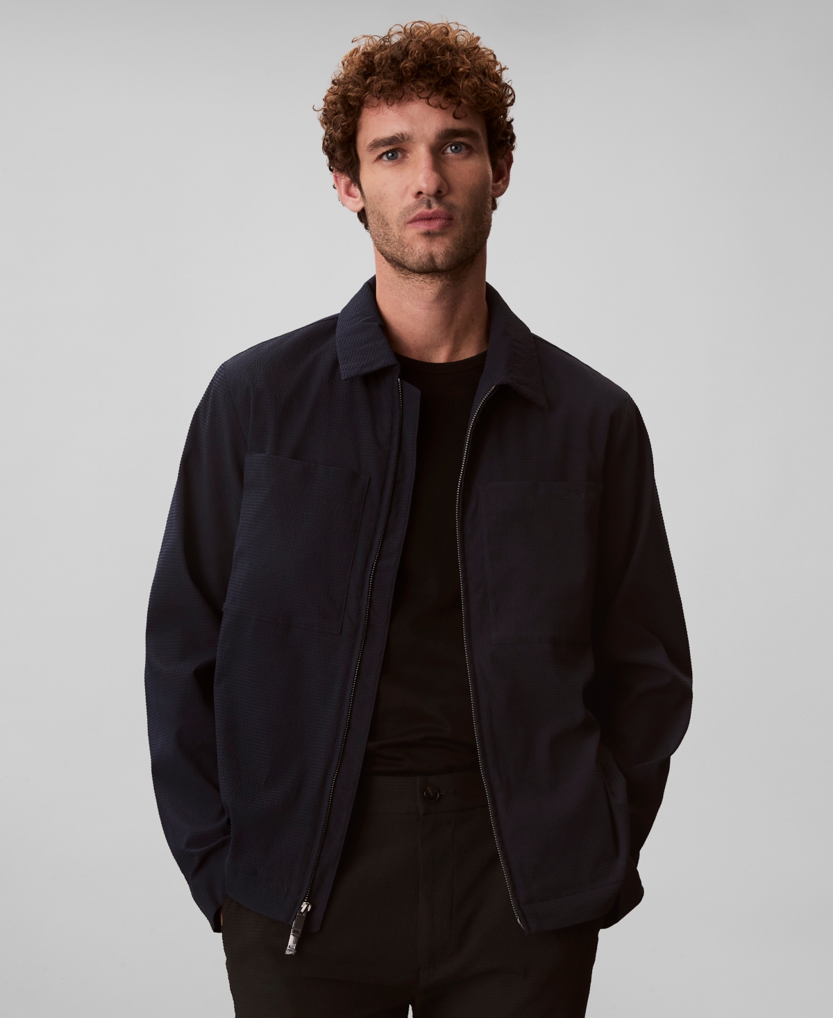 Click here for Calvin Klein Mens Seersucker Blouson Jacket - Dark... prices