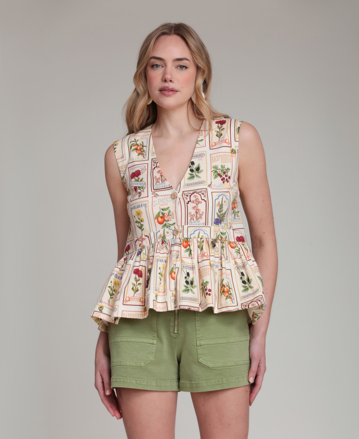 Click here for Avec Les Filles Womens Botanical-Print V-Neck Pepl... prices