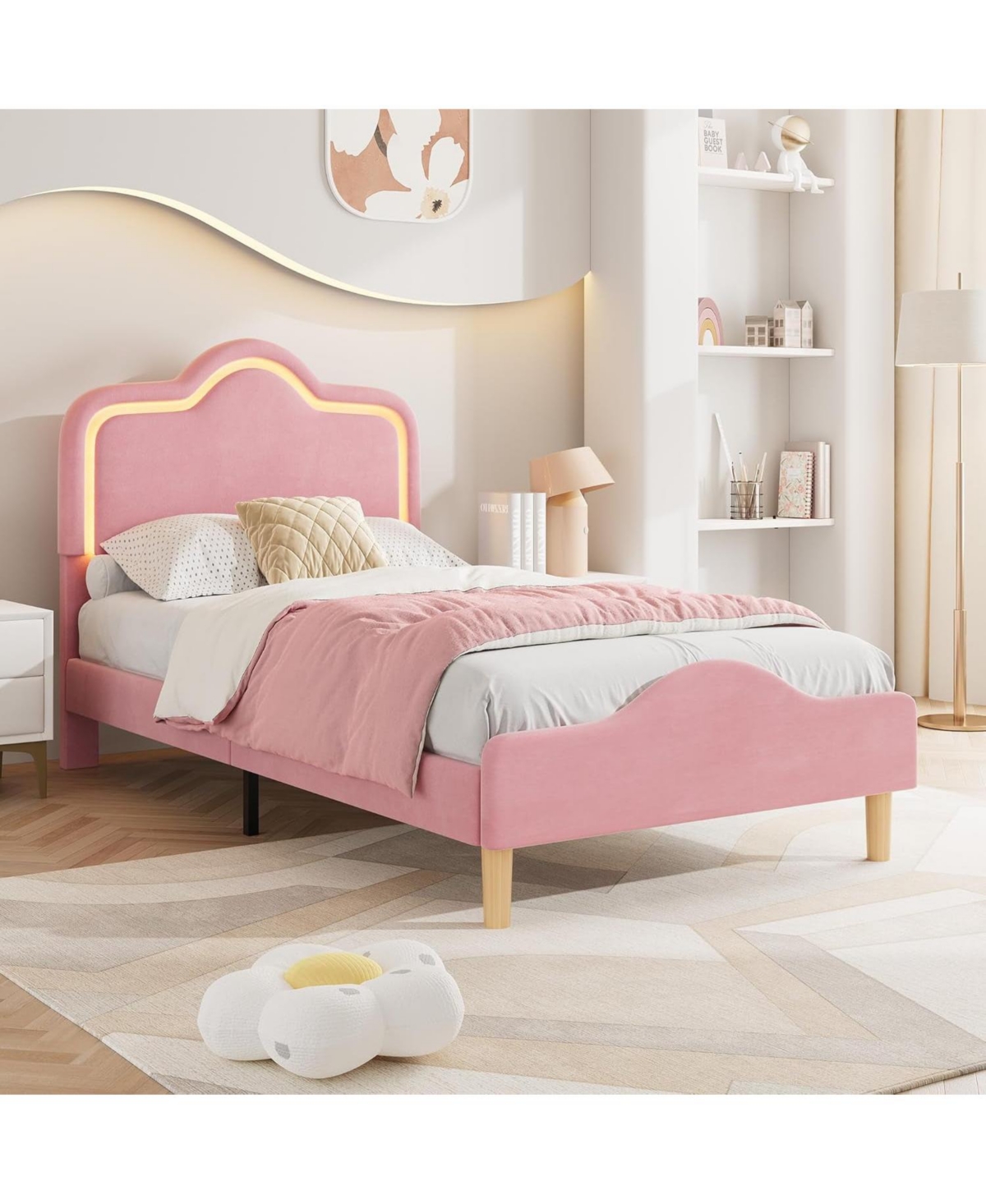 Click here for gaomon Twin Upholstered Led Bed Frame Adjustable H... prices