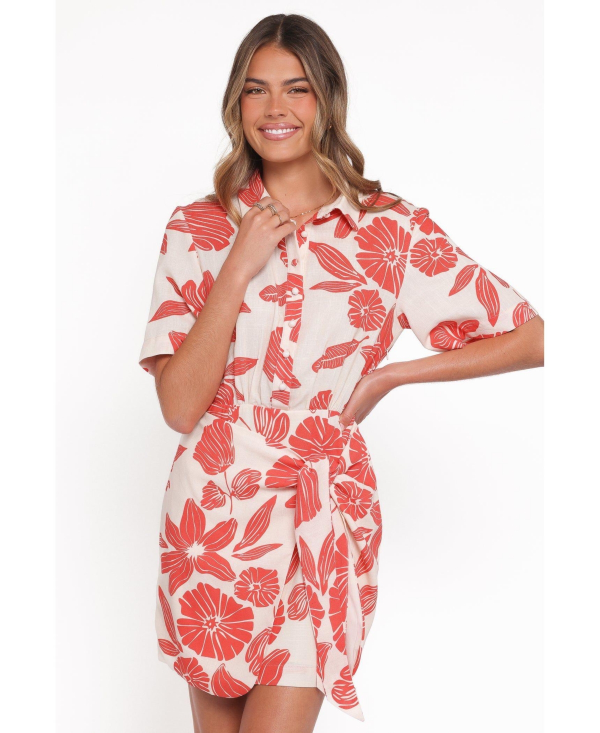 Click here for Petal and Pup Womens Leyton Mini Dress - Red flora... prices