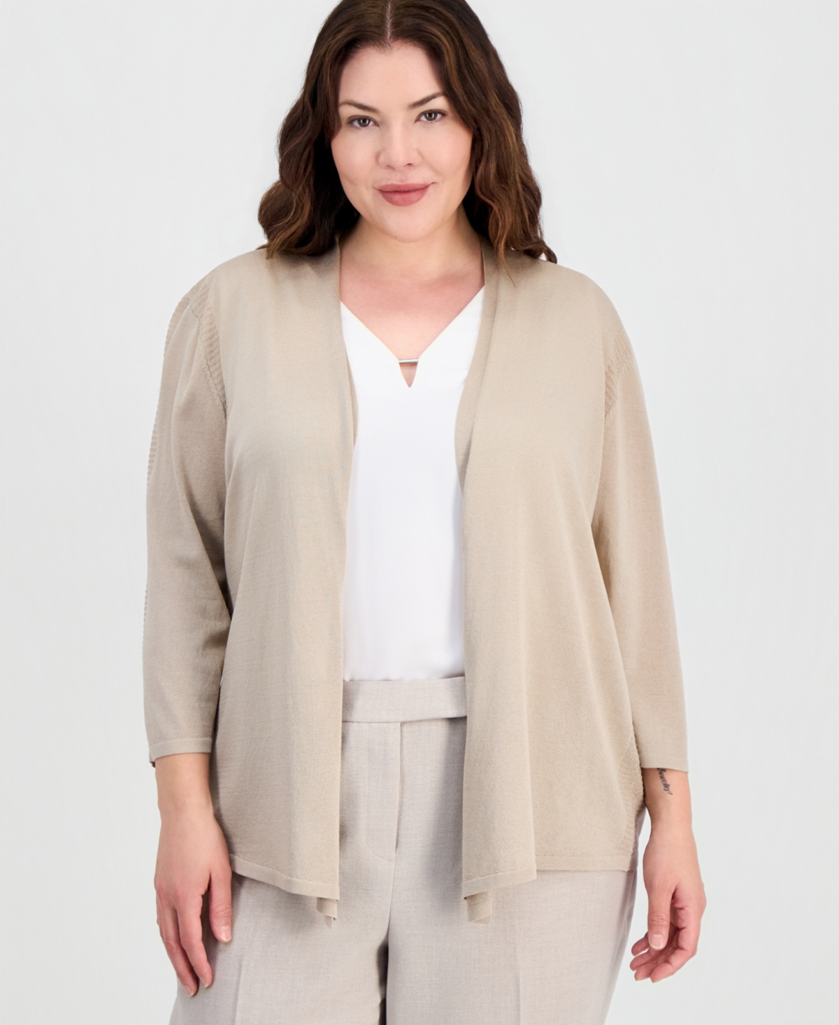 Click here for Kasper Plus Size Open-Front Cardigan - Summer Stra... prices