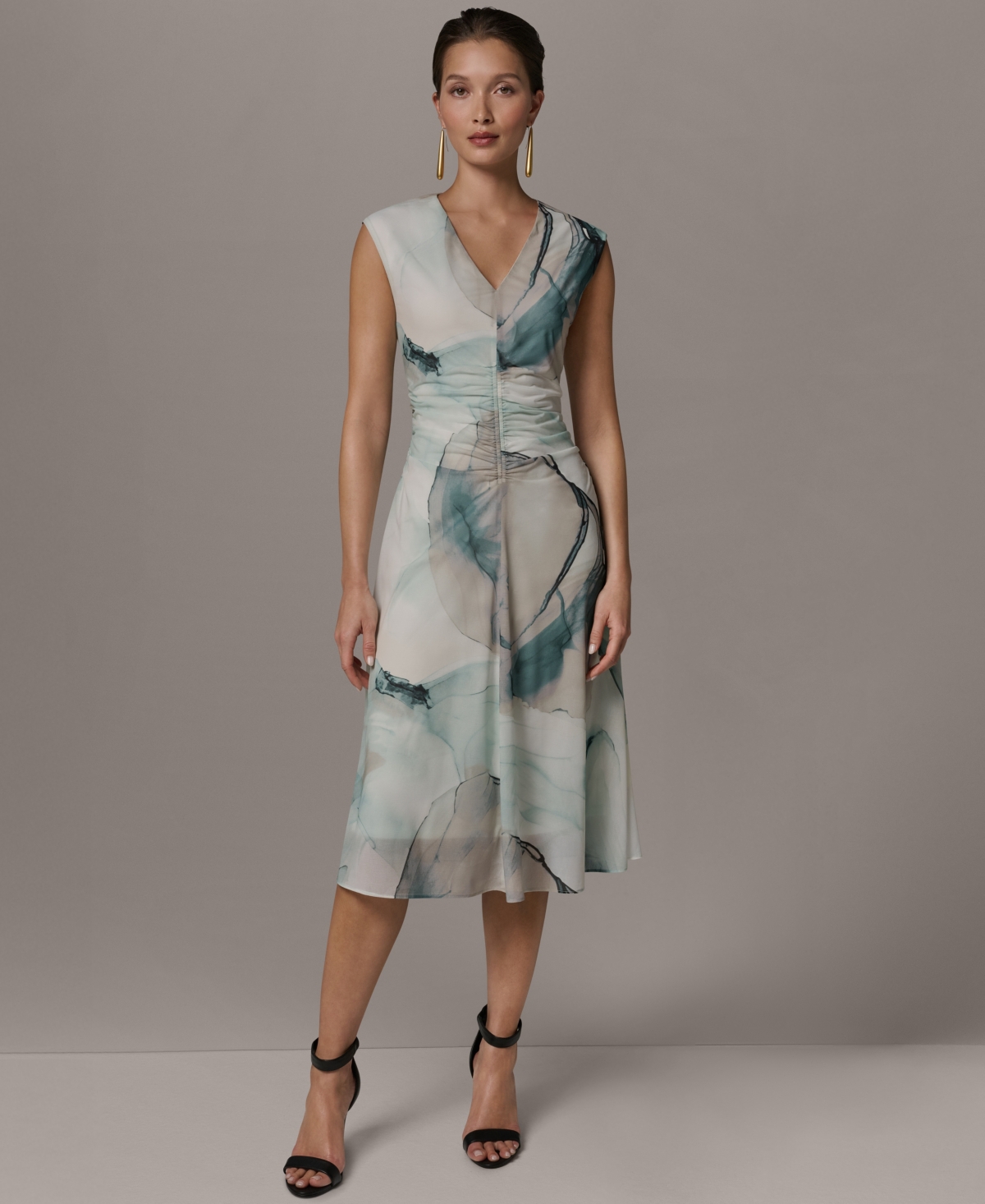 Click here for Donna Karan New York Petite Printed V-Neck Midi Dr... prices