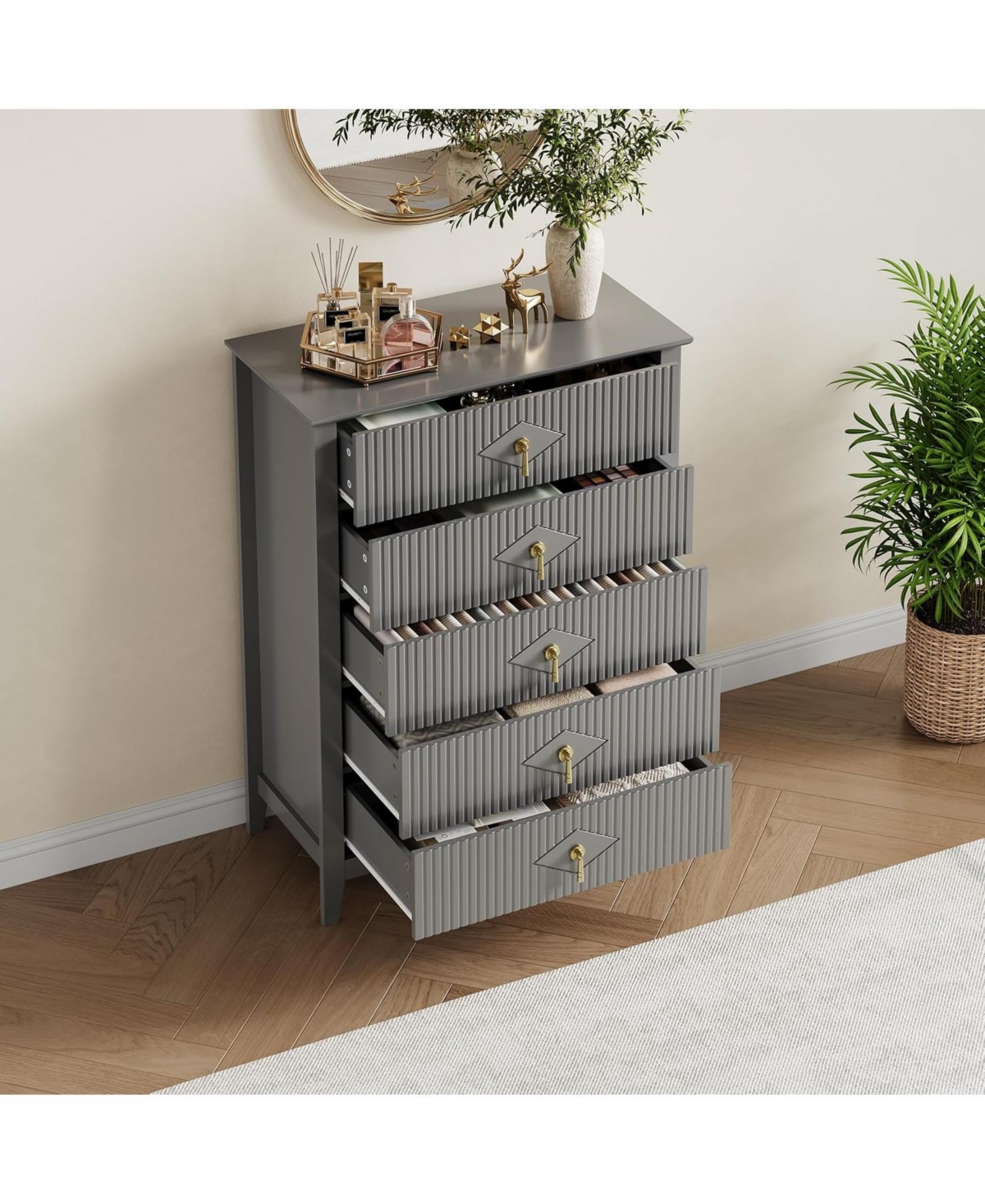 Click here for gaomon Tall Fluted Dresser  5 Drawer Modern Wood S... prices