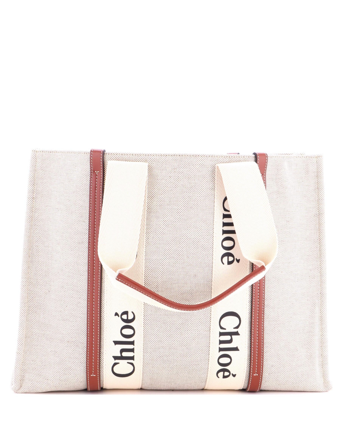 Click here for Pre-Owned Chloe Large Woody Tote Canvas with Leath... prices