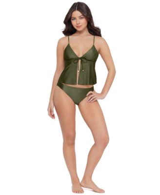 Click here for Steve Madden Womens Tie Front Crop Tankini Top Pul... prices