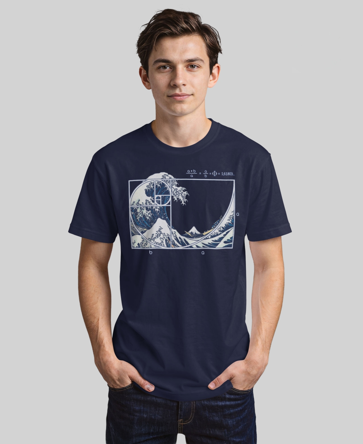 Design By Humans Mens The Great Fibonacci Wave Short Sleeve T-Shirt - Navy
