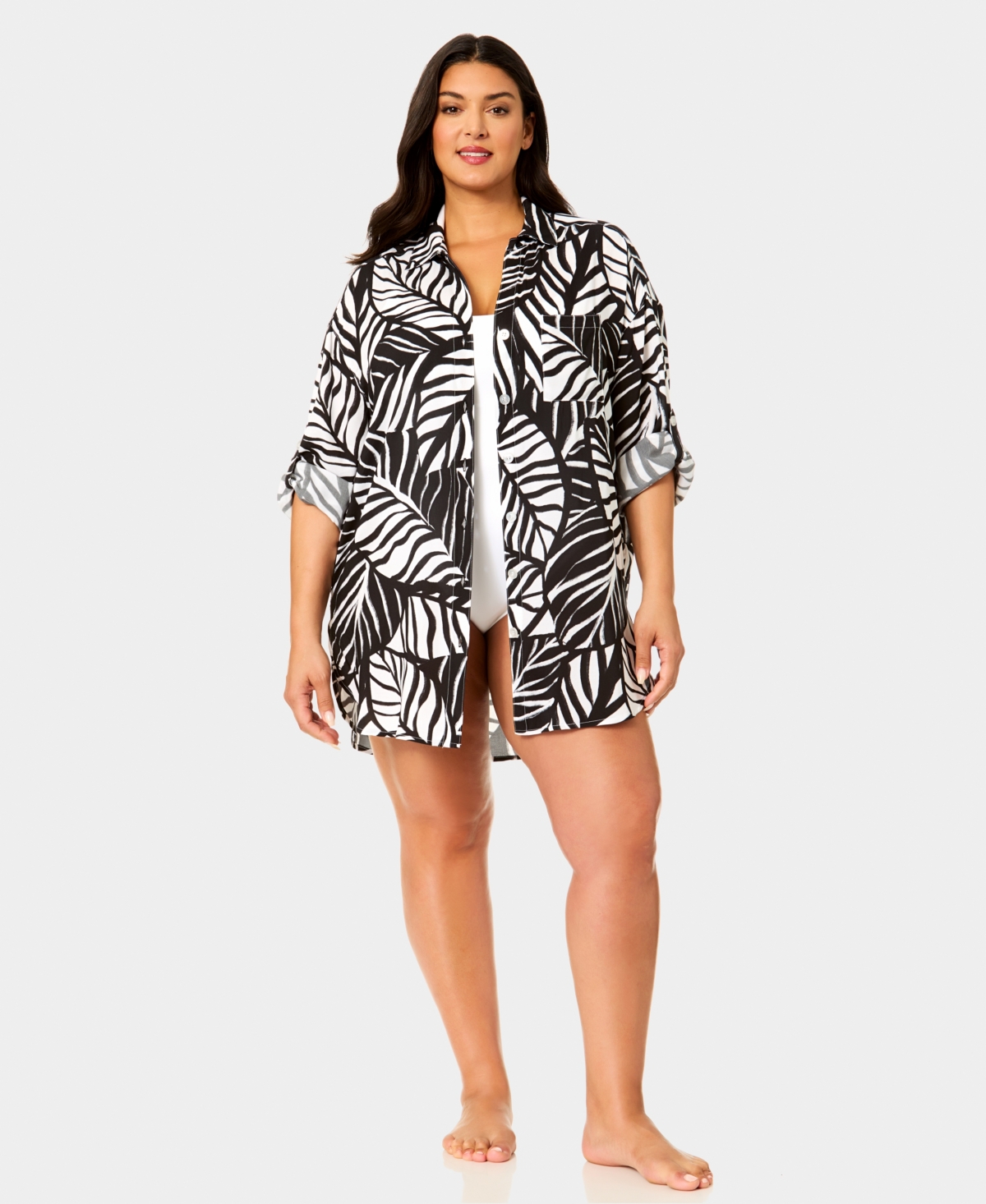 Click here for Anne Cole Plus Size Button Down Cover-Up Shirt - B... prices