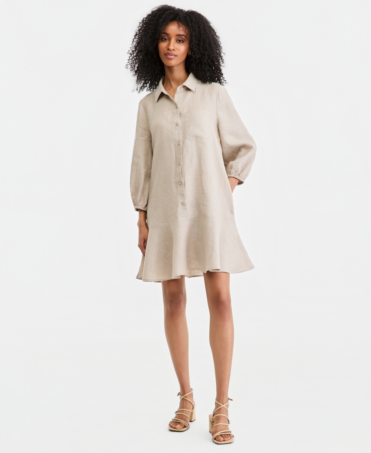 Click here for Charter Club Womens 100 Linen Flounce Shirtdress... prices