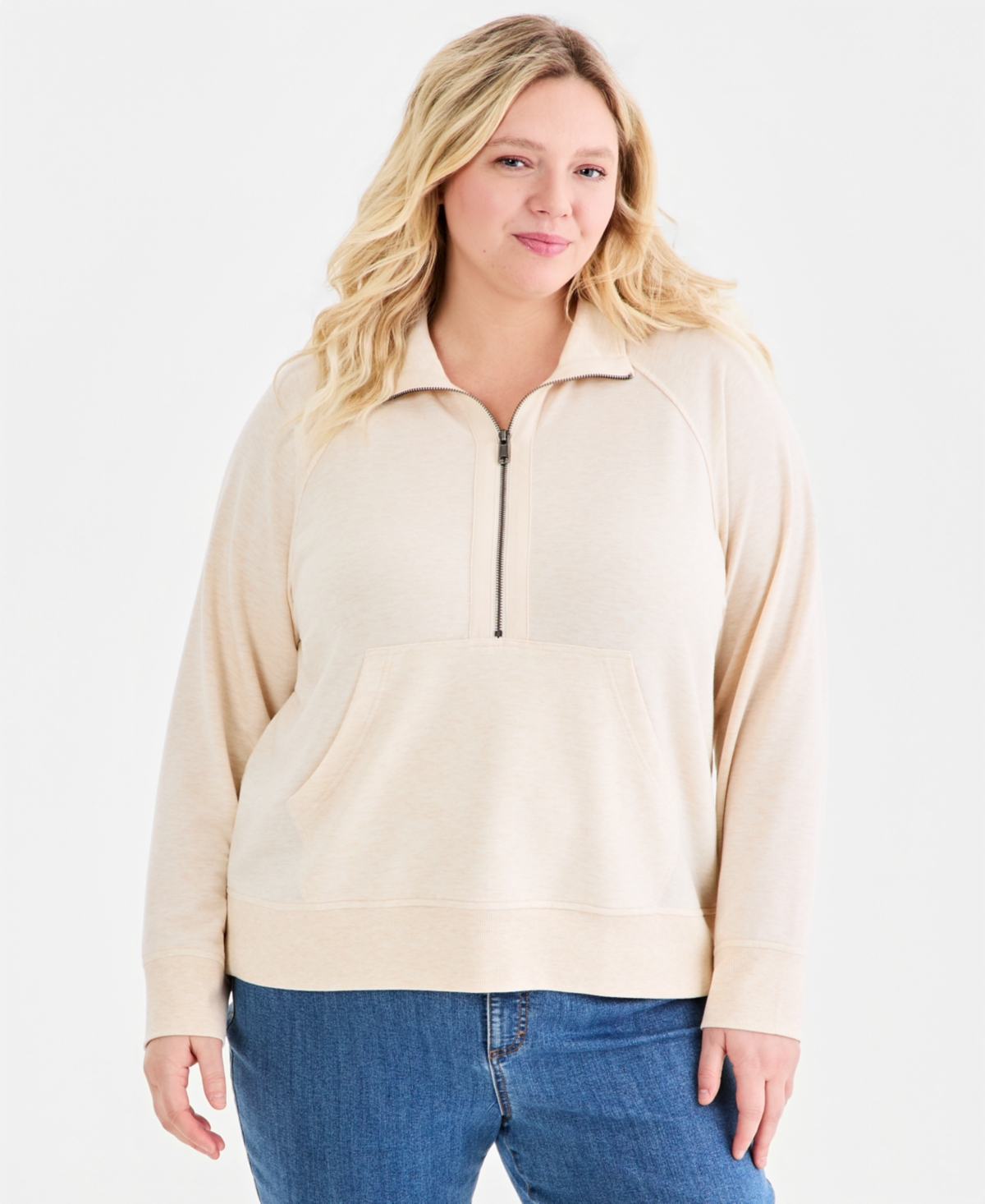 Click here for Style & Co Plus Size Heathered French Terry Half-Z... prices