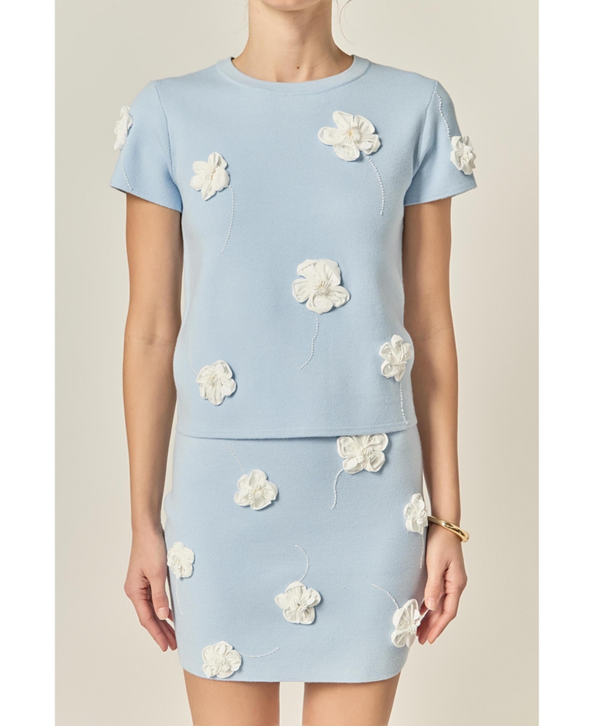 Click here for English Factory Womens 3D Flower Knit Top - Powder... prices