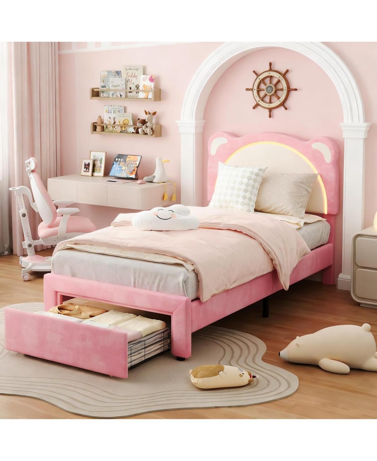 Click here for gaomon Kids Velvet Bed Frame with Led Lights  Adju... prices