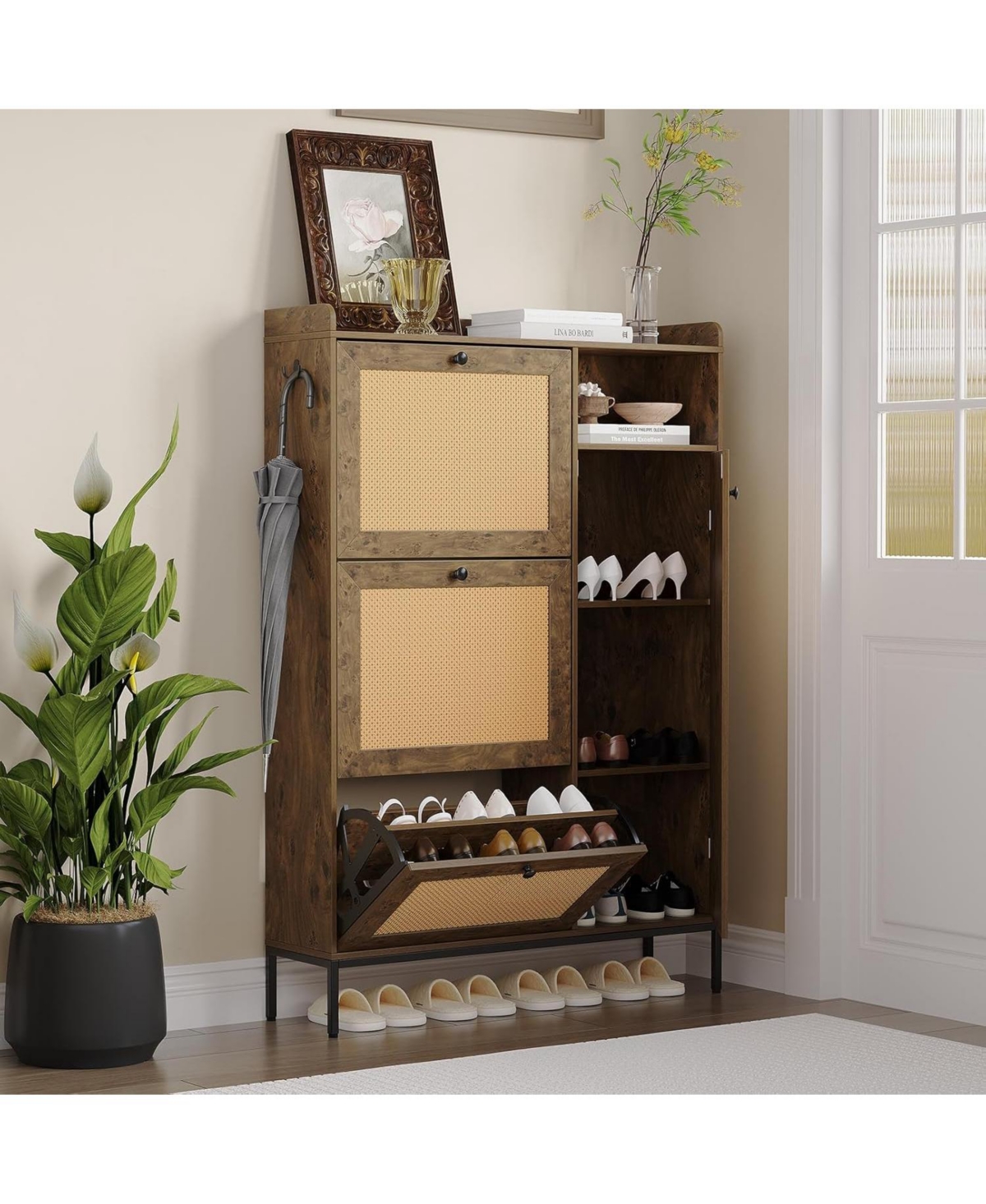 Click here for gaomon Rattan Shoe Cabinet with 3 Flip Drawers Nar... prices