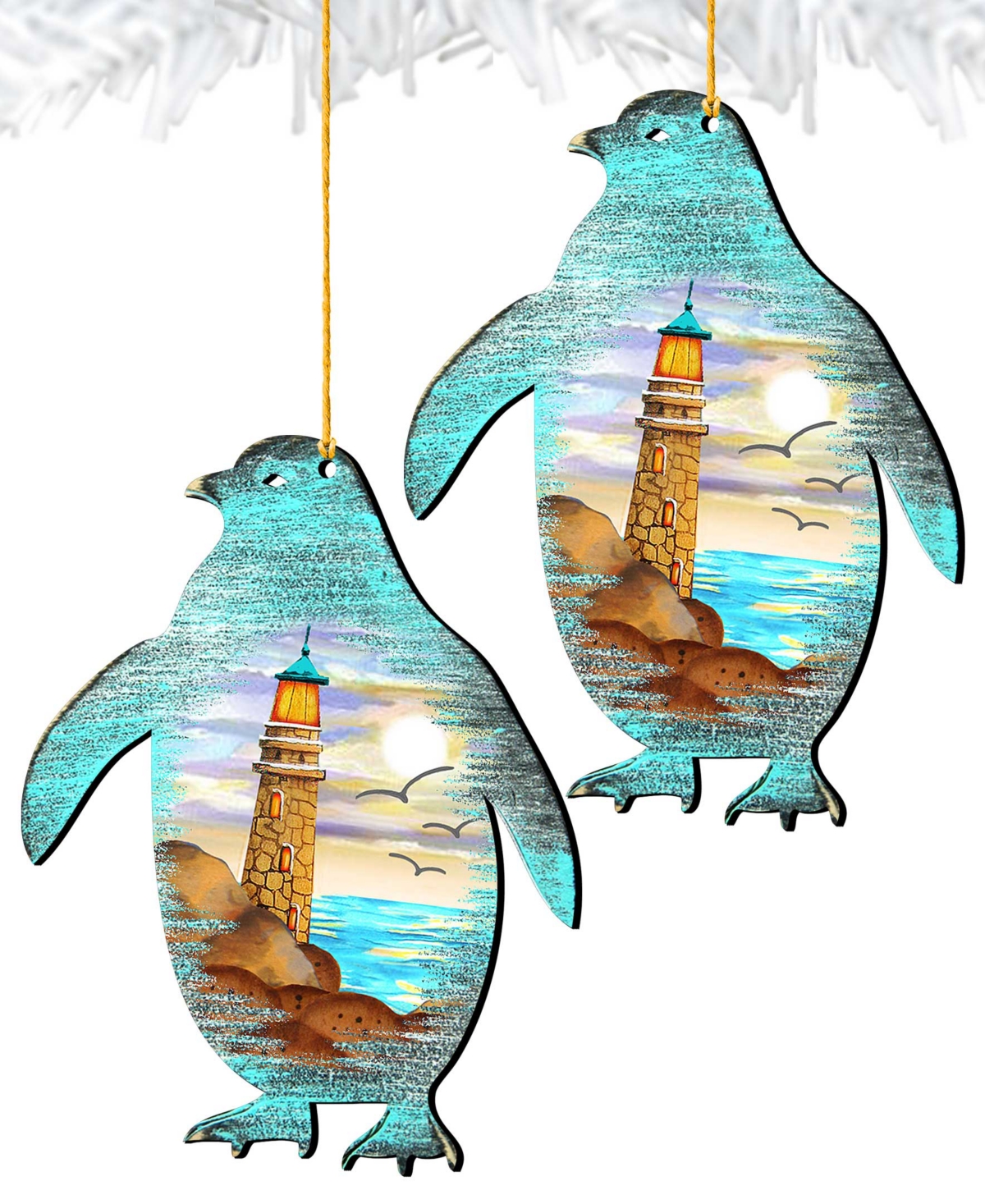 Click here for Designocracy Penguins Wooden Ornaments Set of 2 -... prices