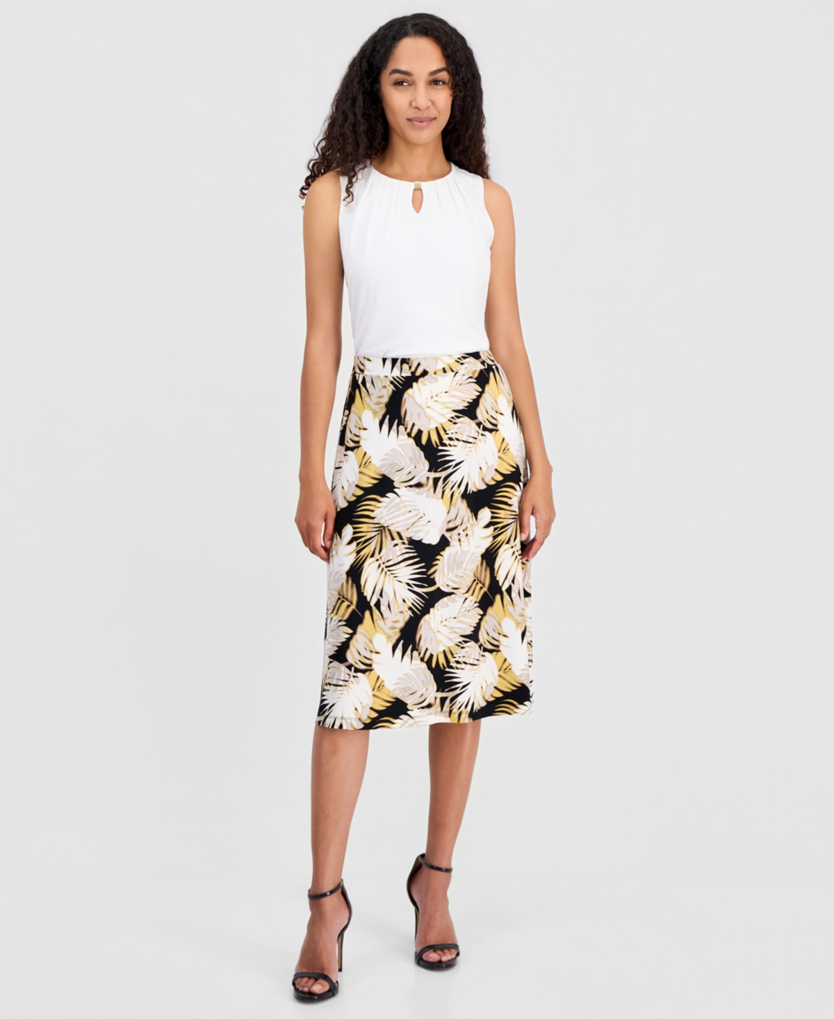 Click here for Kasper Womens A-Line Midi Skirt - Black Mult prices