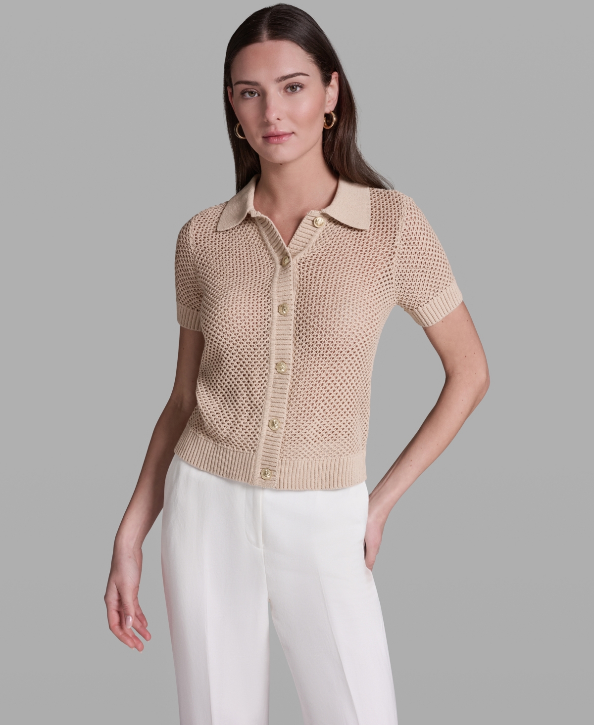 Click here for Bcbg Womens Short-Sleeve Button Front Collared Pol... prices